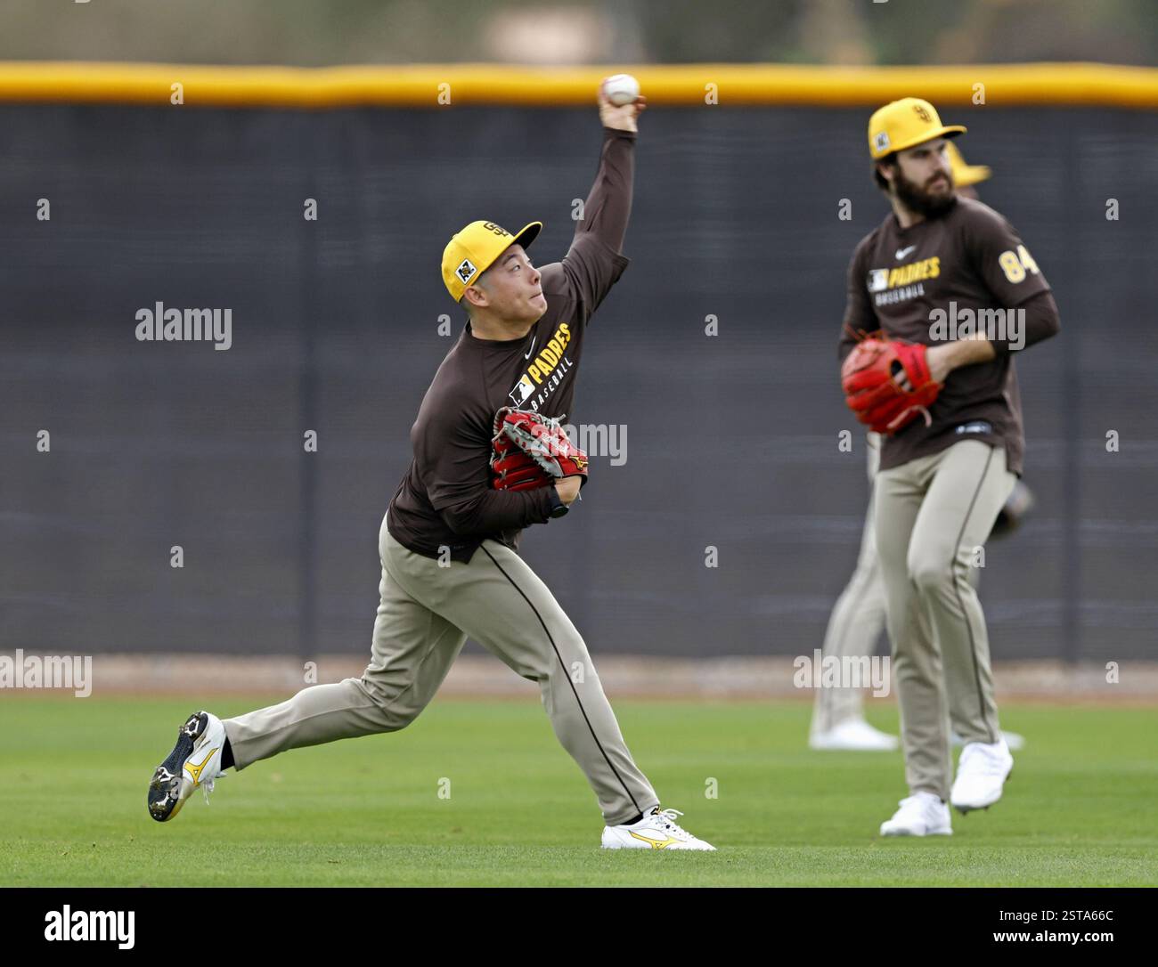 San Diego Padres pitcher Yuki Matsui plays catch at spring training in ...