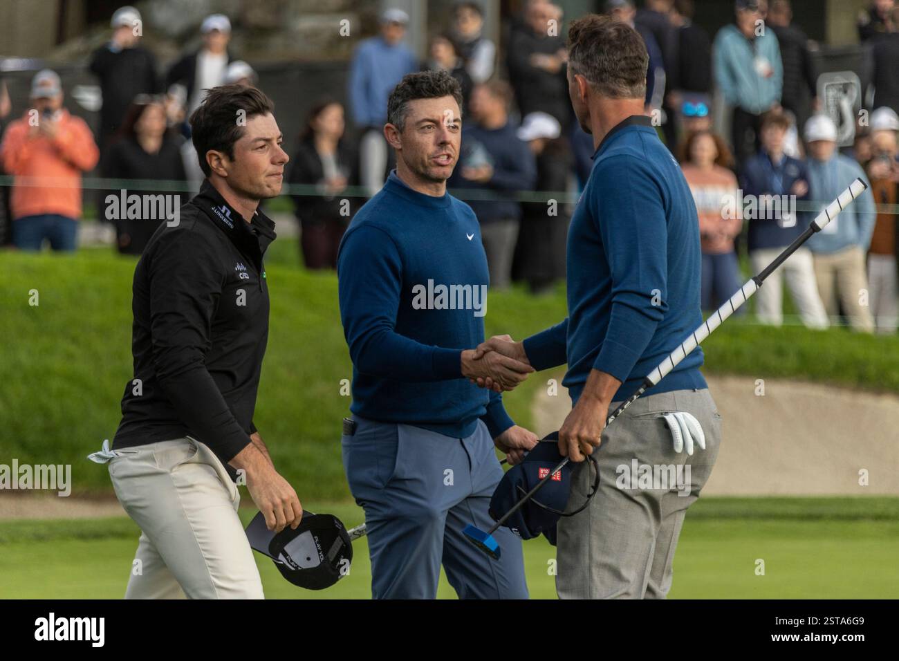 LA JOLLA, CA - FEBRUARY 14: Viktor Hovland, Rory McIlroy, and Adam ...
