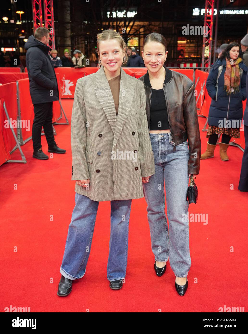 Berlin, Germany. 17th Feb, 2025. Actresses Jella Haase (l) and Hannah ...