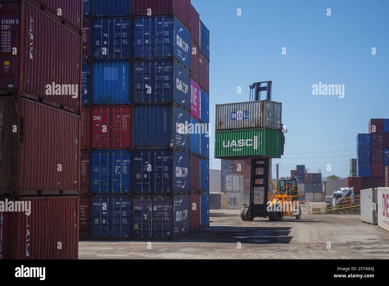 Adelaide, Australia 18 February 2025. A forklift truck carries ...