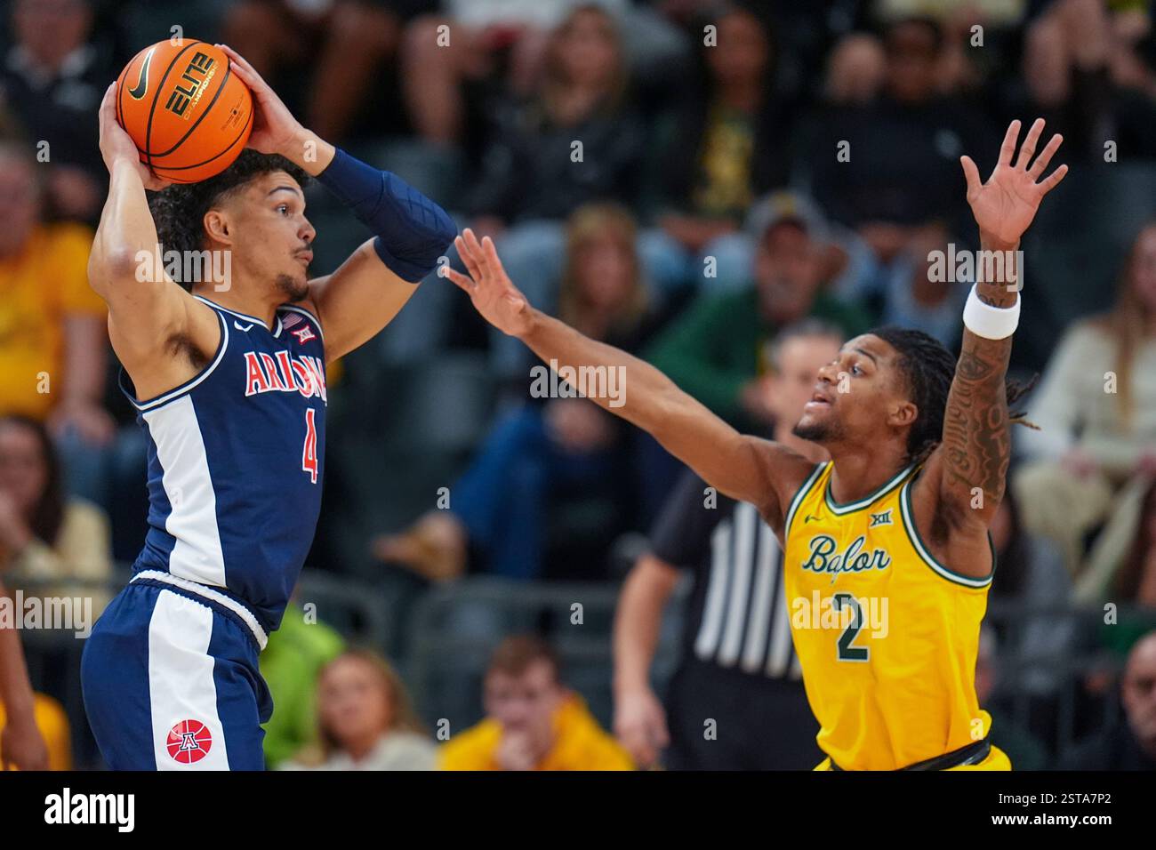 Arizona forward Trey Townsend (4) works the floor against Baylor guard ...