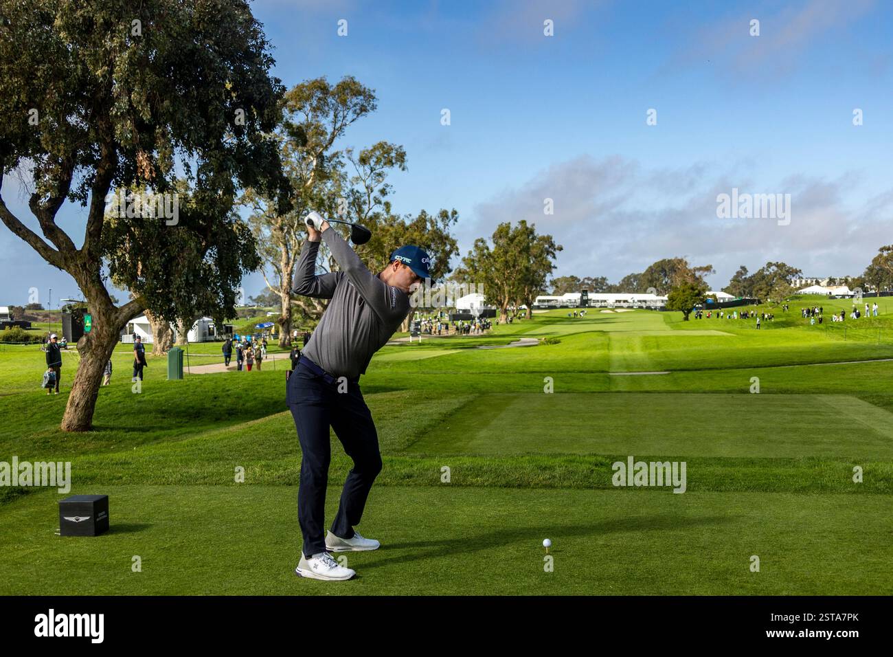LA JOLLA, CA - FEBRUARY 14: Max Greyserman hits a drive from the 15th ...