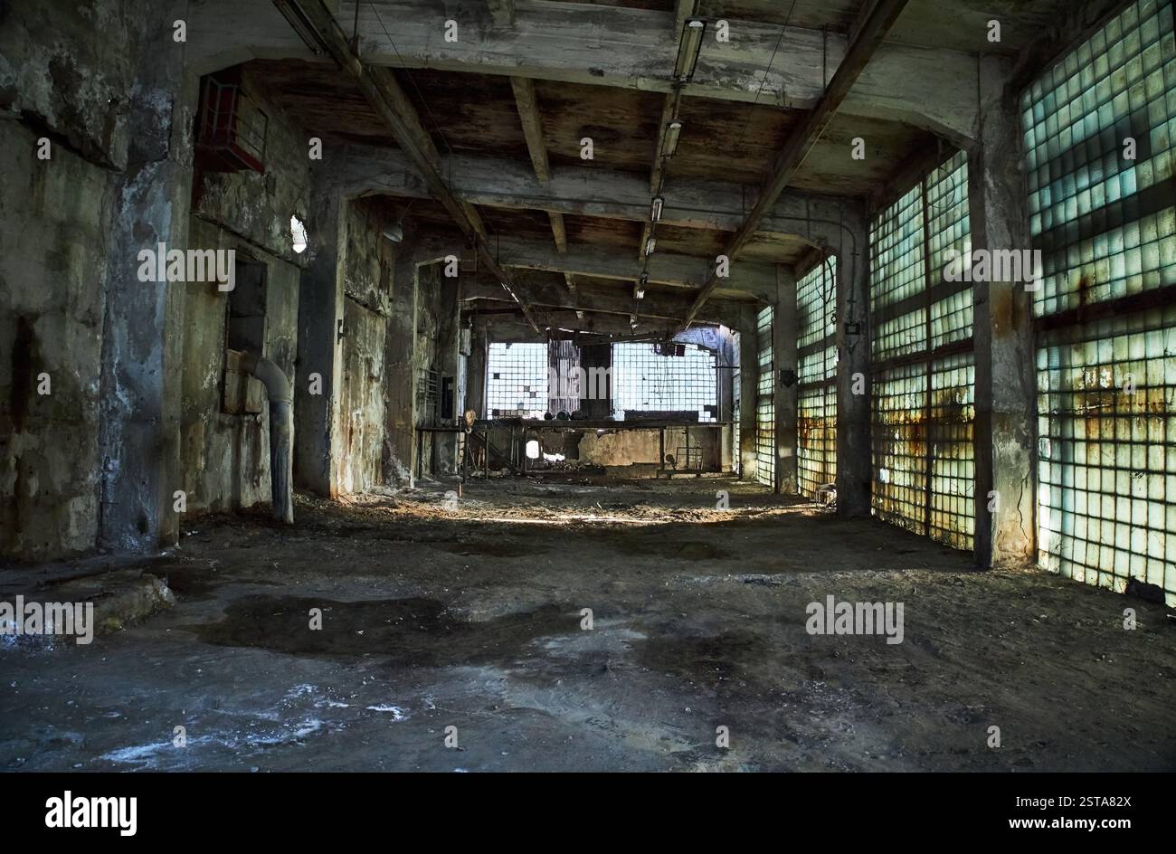 Empty and abandoned premises of the old factory, Industrial space Stock ...