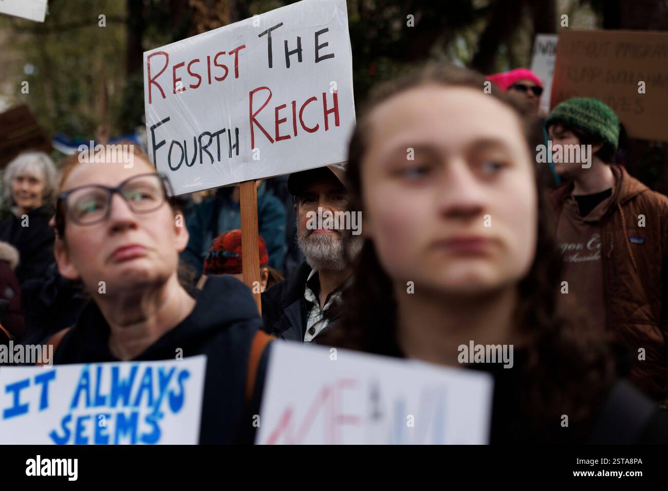 Portland, USA. 17th Feb, 2025. Thousands of people rallied and marched ...