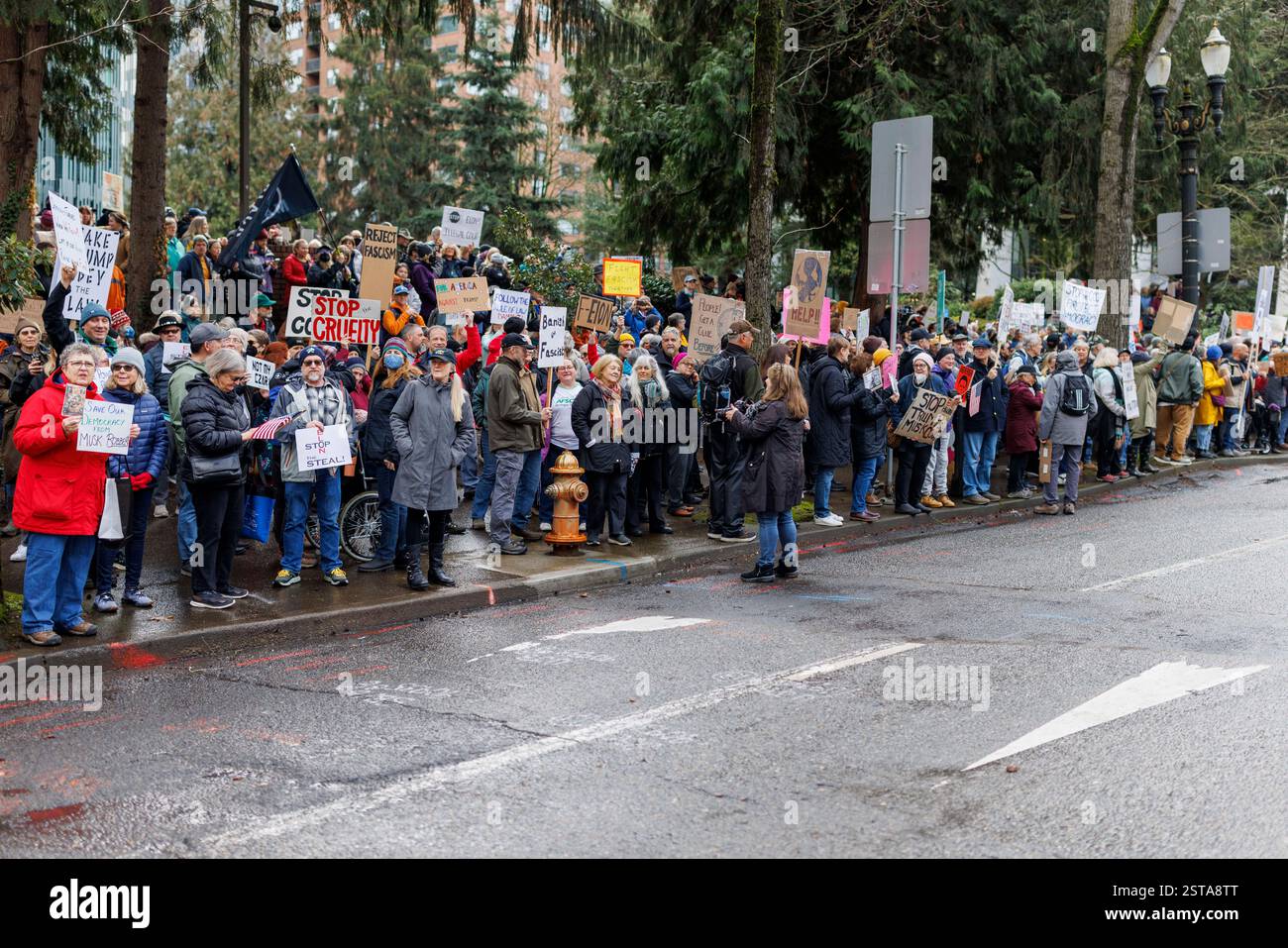 Portland, USA. 17th Feb, 2025. Thousands of people rallied and marched ...