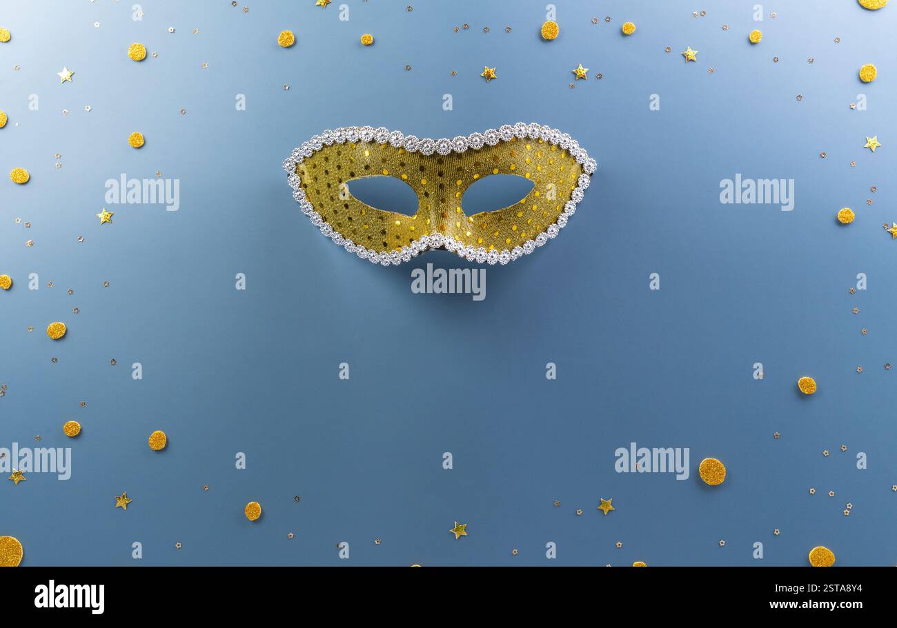 Happy Purim carnival decoration concept made from golden mask star and ...