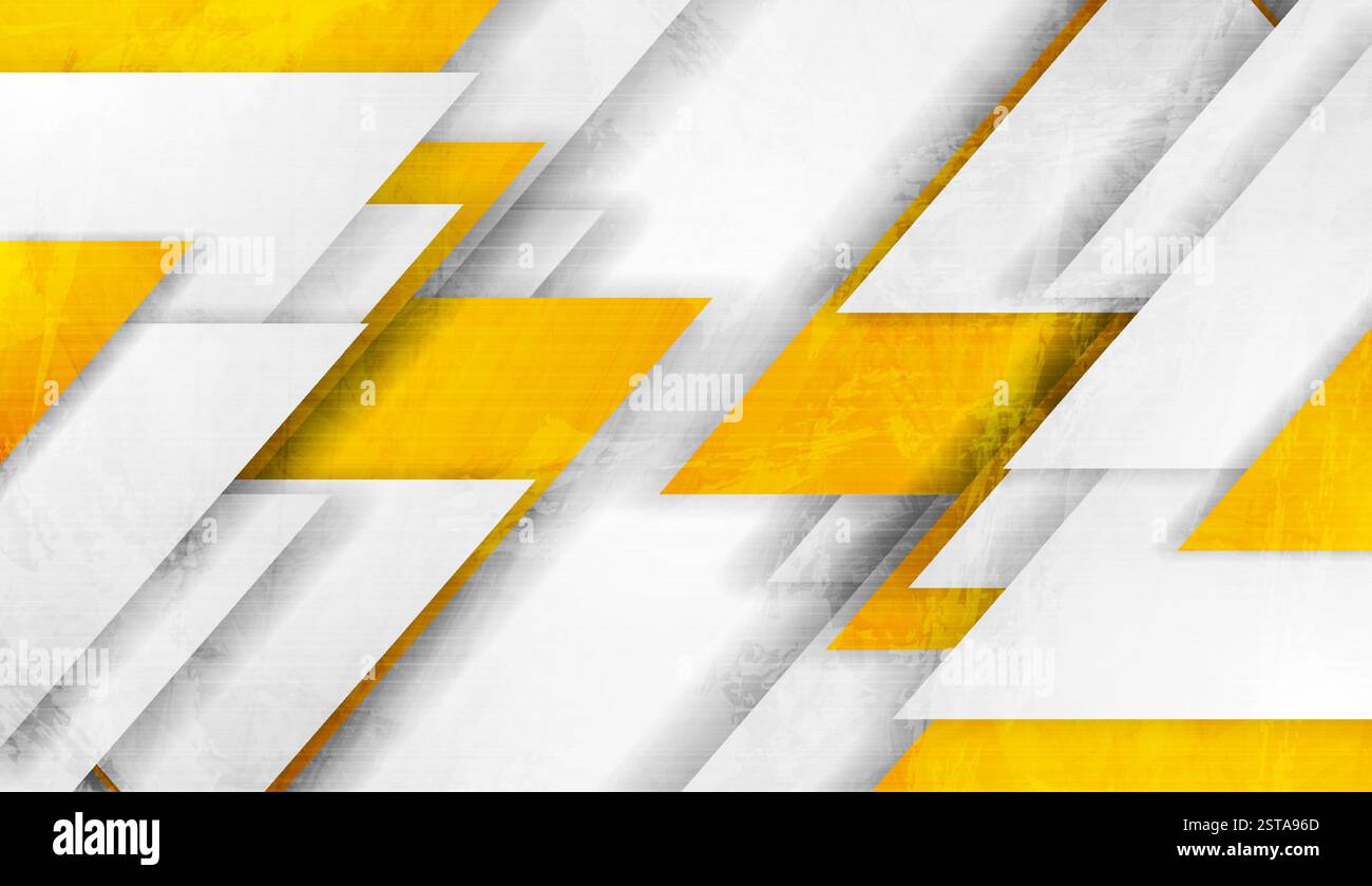 Orange and white retro grunge triangles abstract tech background. Geometric minimal vector ...