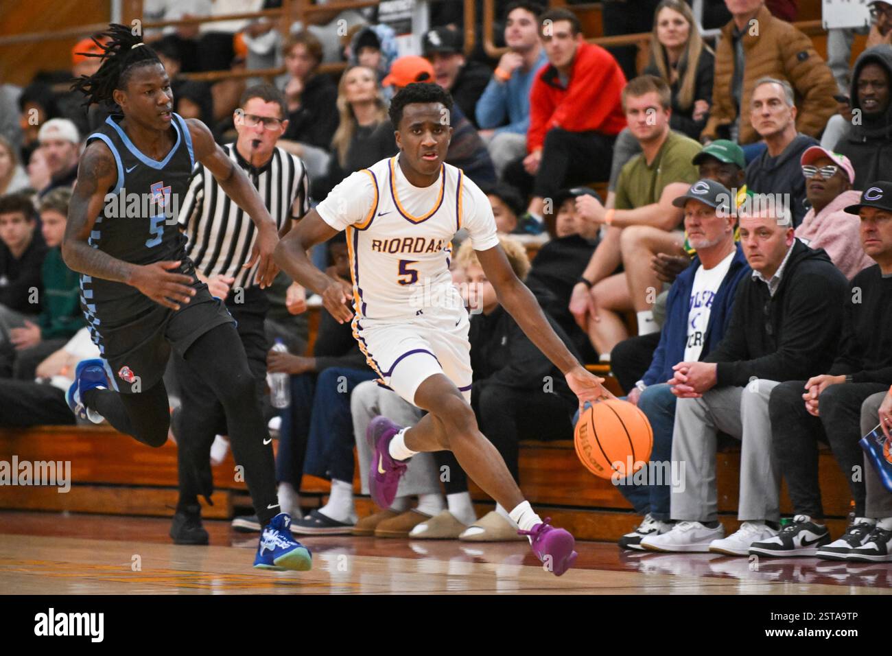 Archbishop Riordan Crusaders point guard Ryder Bush (5) during a high ...