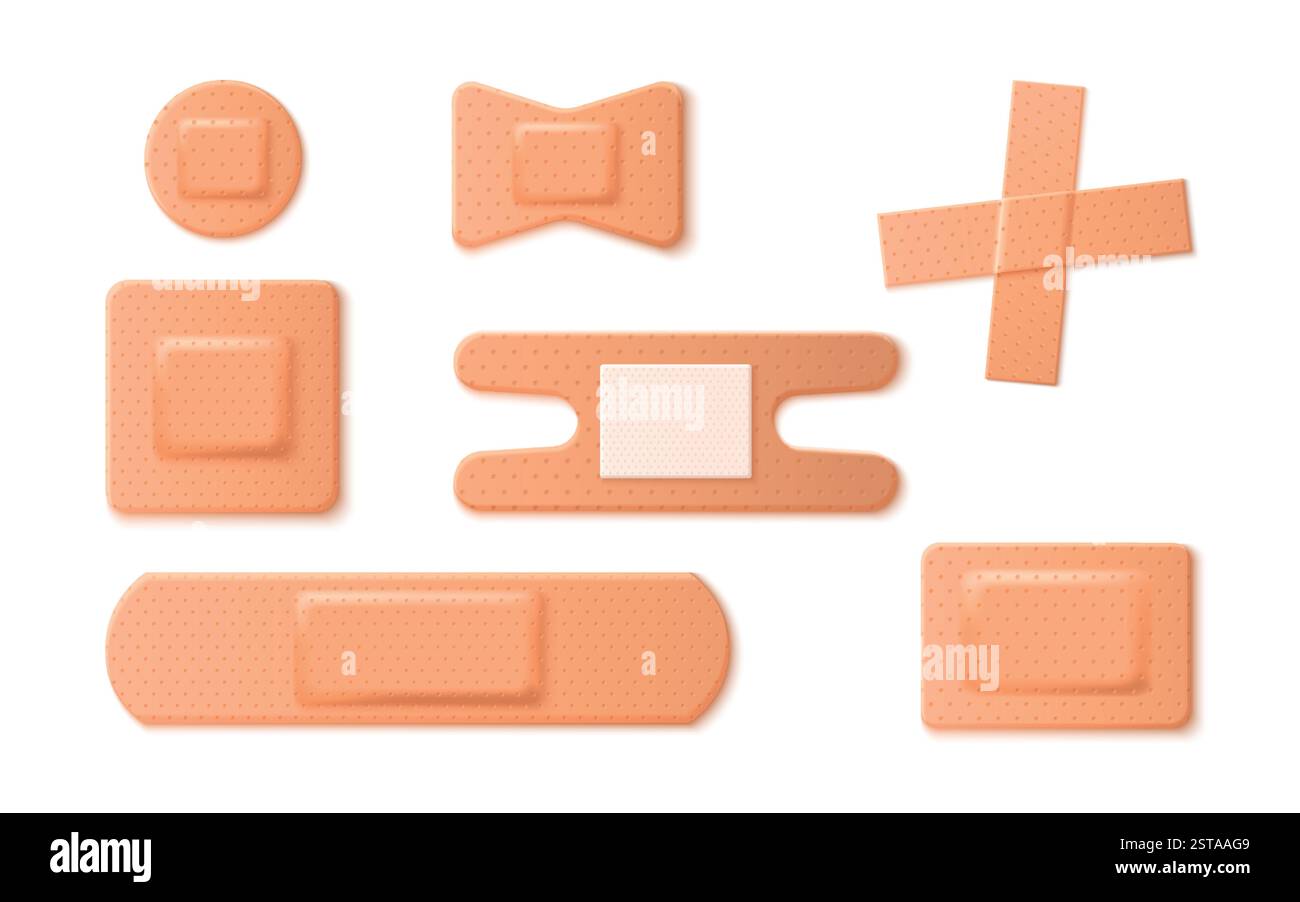 Medical bands set isolated on white background. Vector realistic illustration of first aid ...