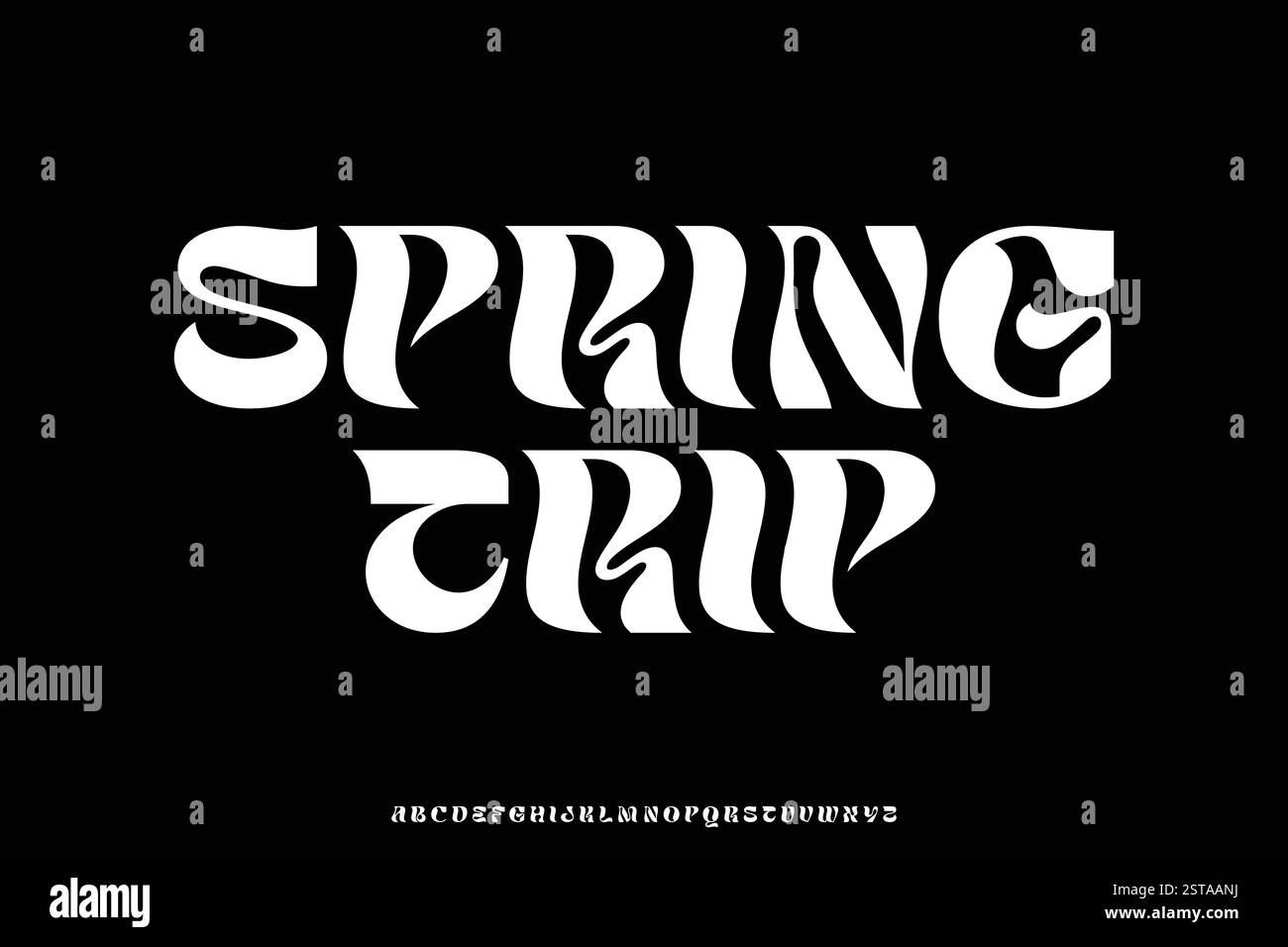 Unique trendy psychedelic style alphabet display font vector. Spring ...