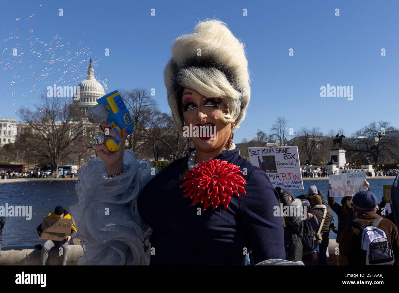 Performer Tara Hoot is seen during the rally against the Donald Trump ...