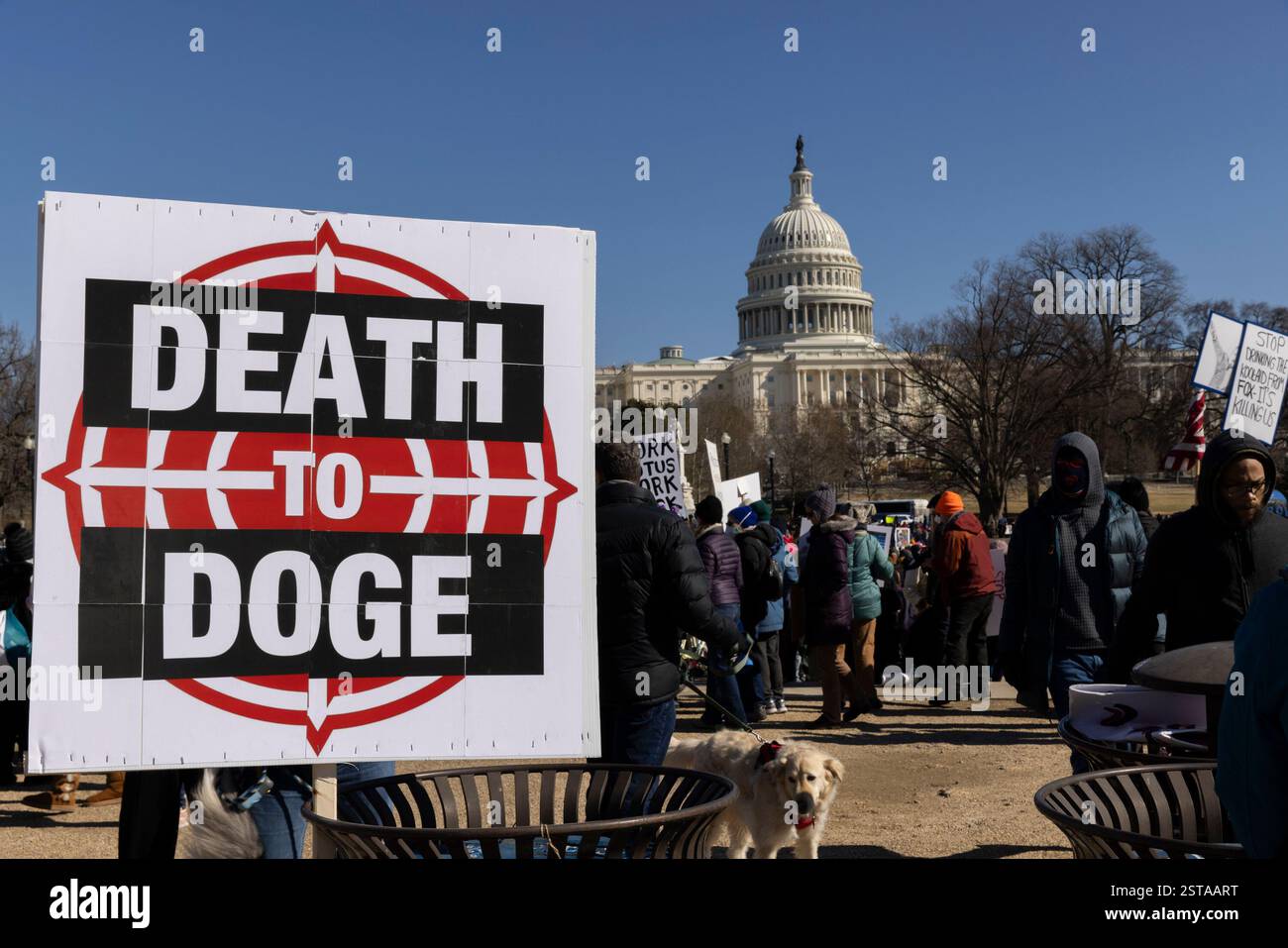 A sign is seen during the rally against the Donald Trump administration ...