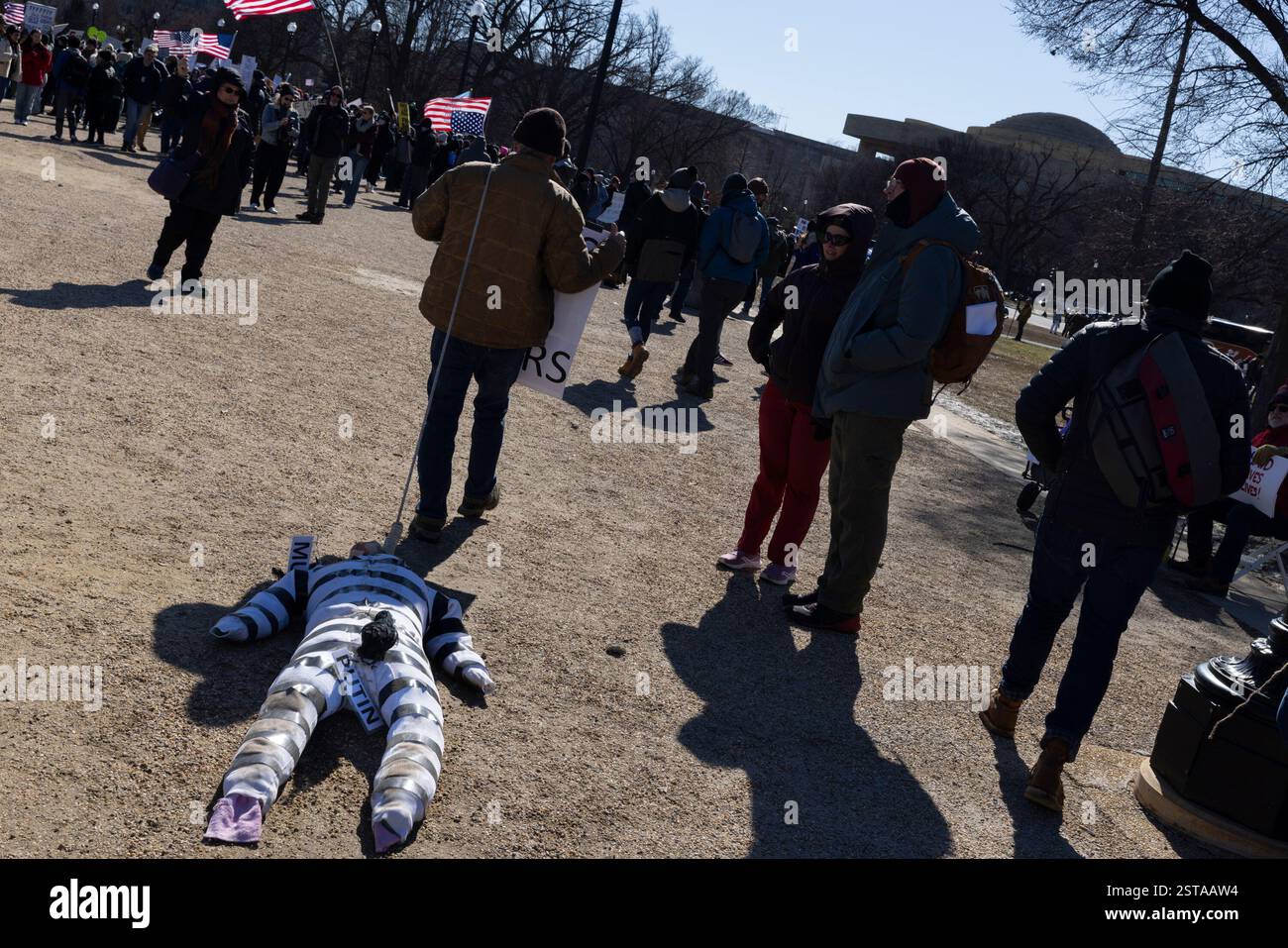 Demonstrators gather during the rally against the Donald Trump ...