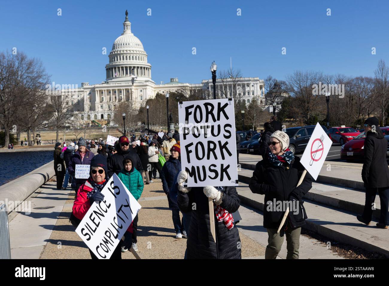 Demonstrators gather during the rally against the Donald Trump ...
