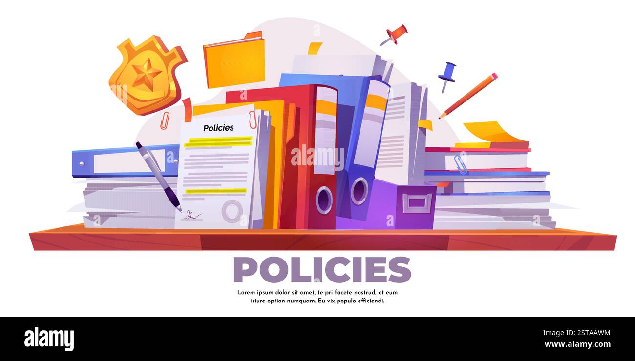 Document procedure banner template with papers and folders on shelf ...