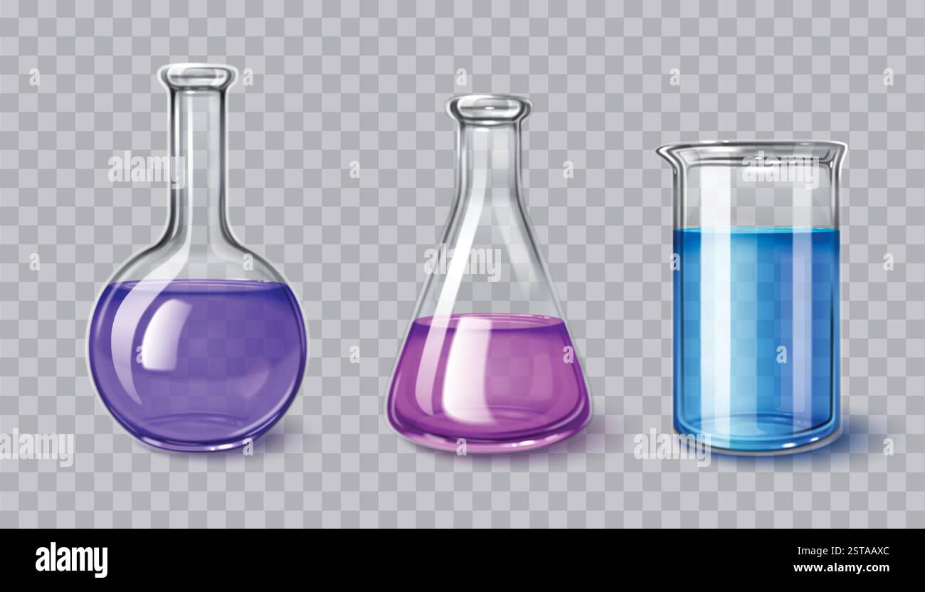 Lab glassware set isolated on transparent background. Vector realistic ...