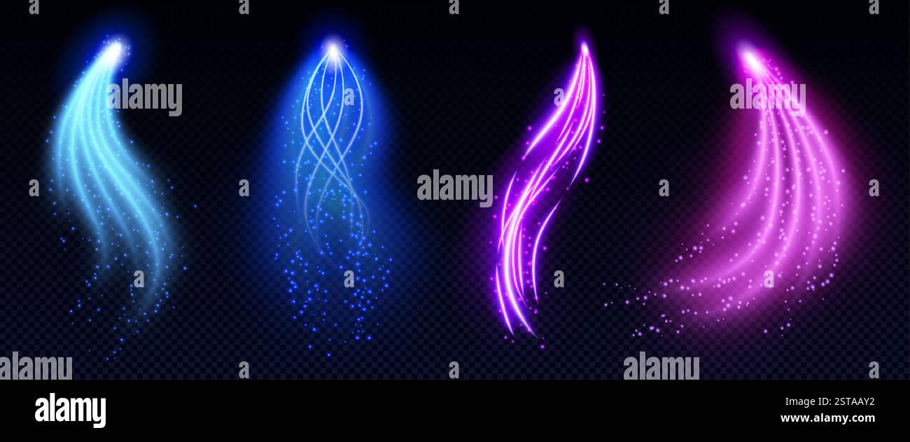 Magic glowing light arrows set with sparkling particles - neon luminous ...