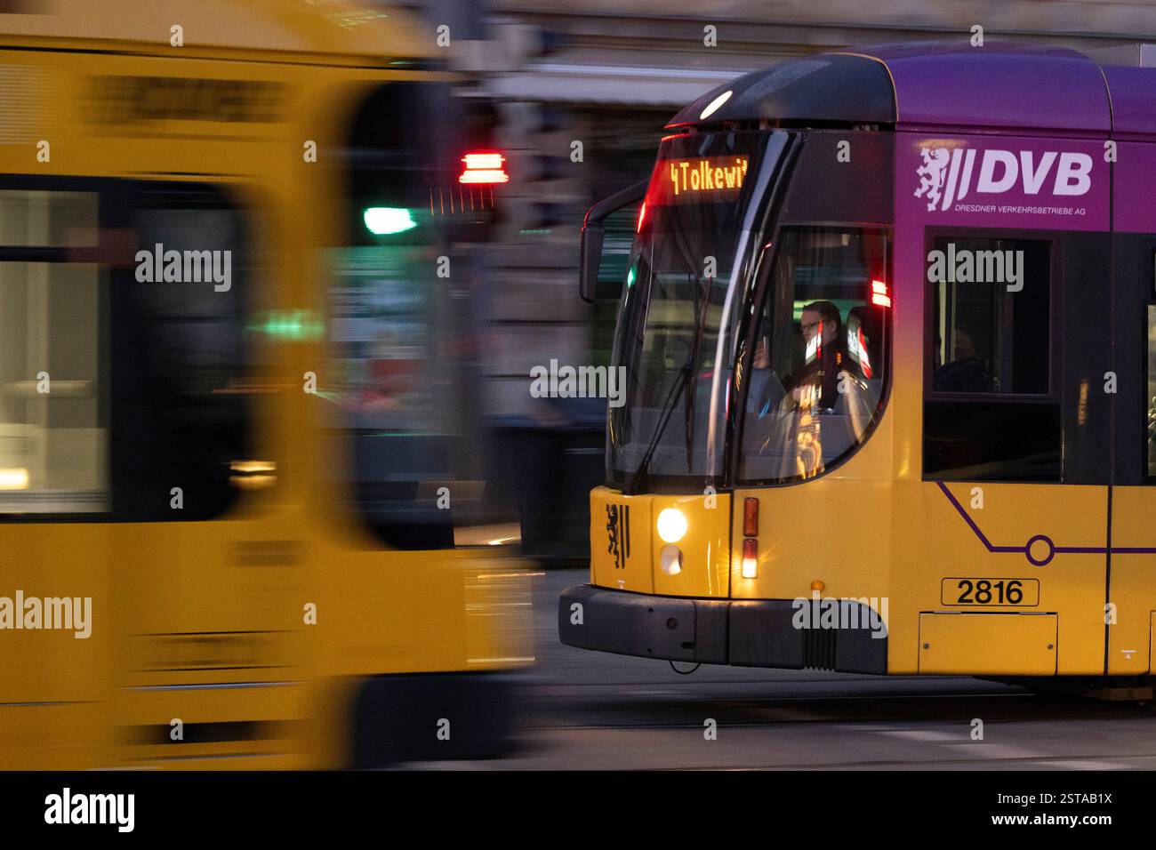 Dresden, Germany. 18th Feb, 2025. Two streetcars of the Dresdner ...