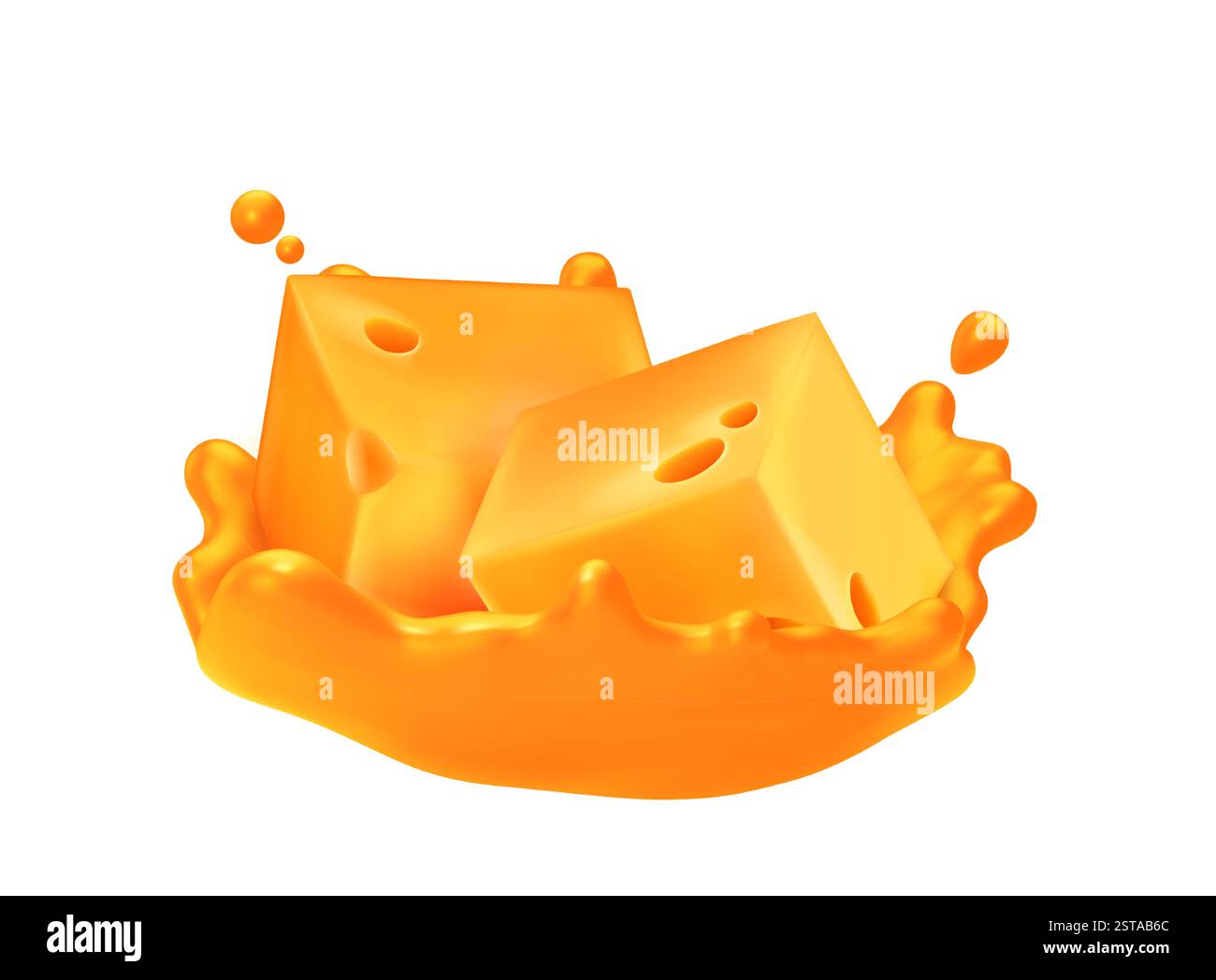 Melting pieces of cheese isolated on white background. Vector realistic ...