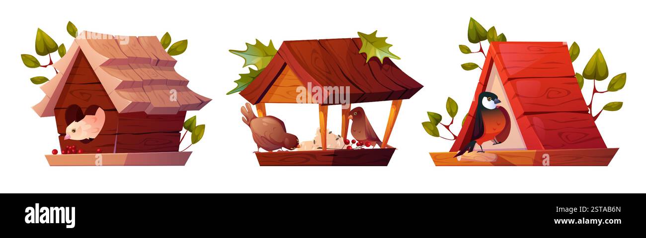 Cute birdhouses set isolated on white background. Vector cartoon ...
