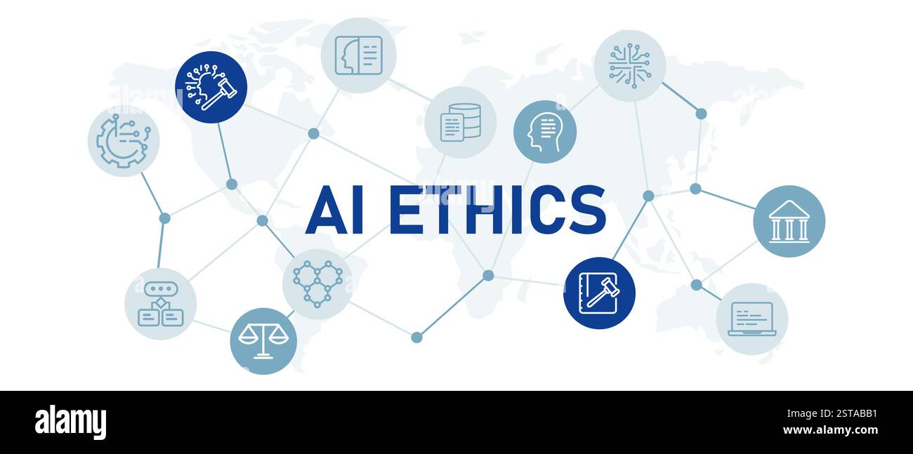 AI ethics icon set with illustration smart system control rules data ...