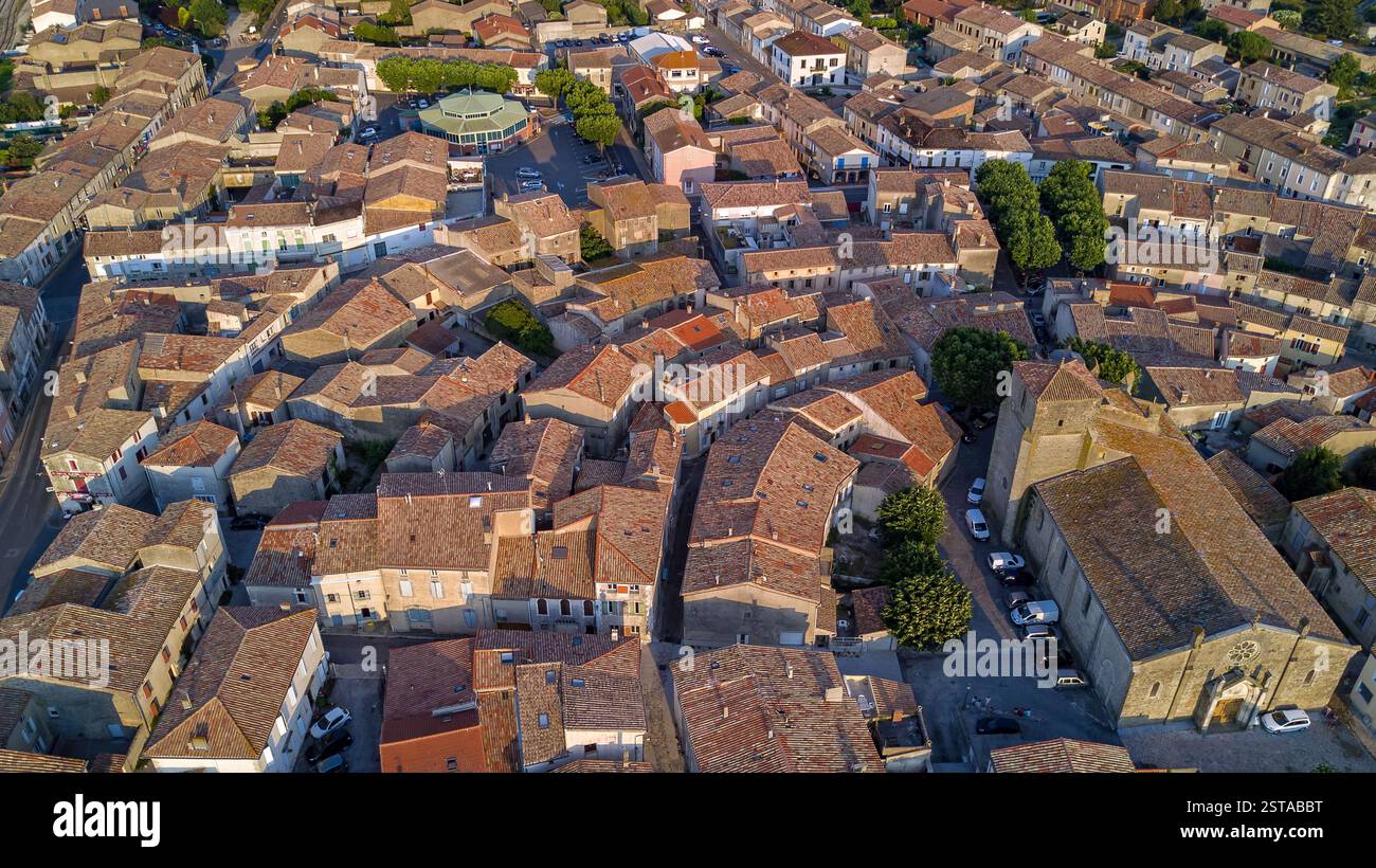 Aerial top view of Bram medieval village architecture and roofs from ...