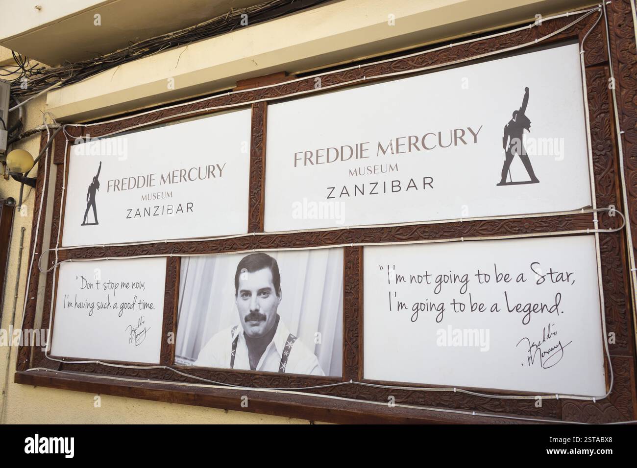 Freddie Mercury museum in Stone Town, Zanzibar. Signboard of museum of ...