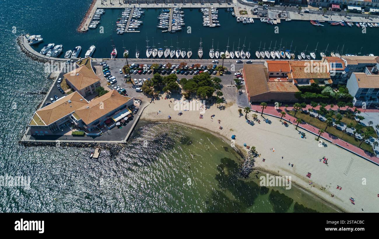 Aerial top view of boats and yachts in marina from above, harbor of ...