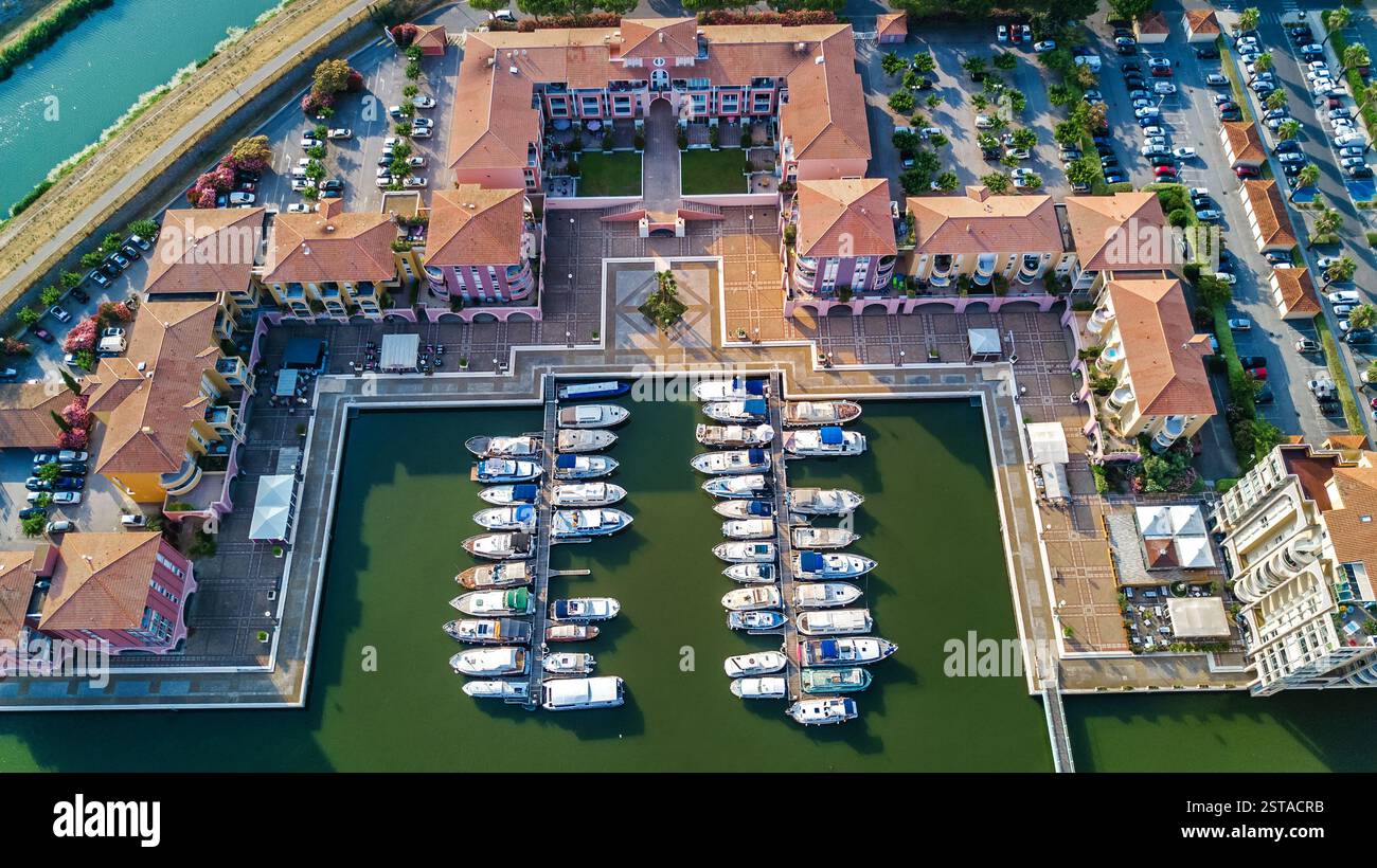 Aerial view of marina with boats and yachts on port of modern ...