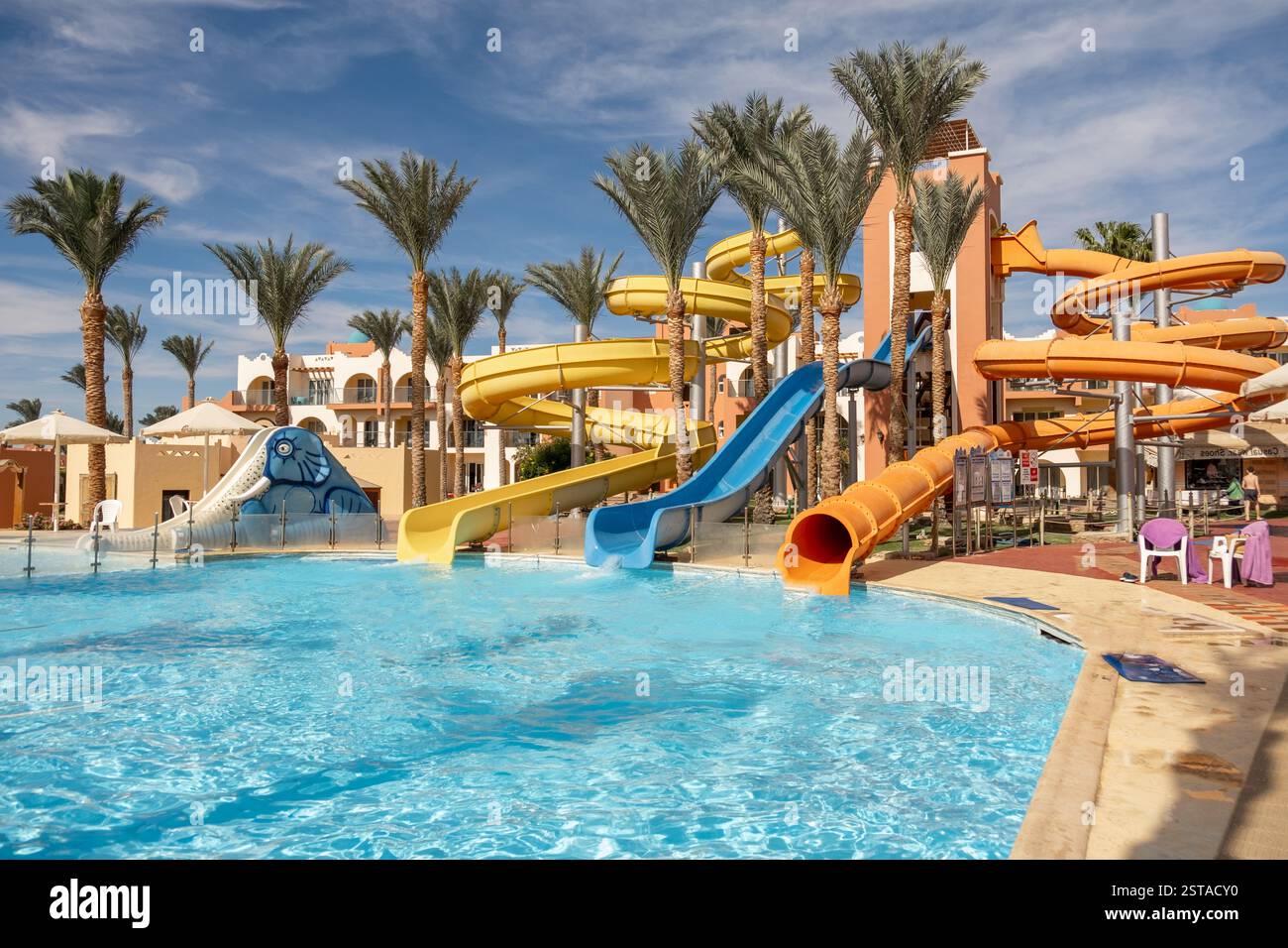 Exciting water slides and tropical scenery at an Egyptian resort in ...