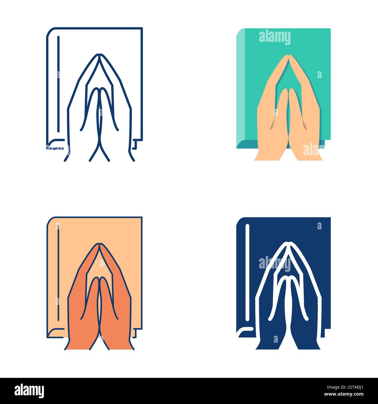 Praying hands over holy book icon. Religion, faith in God. Vector ...