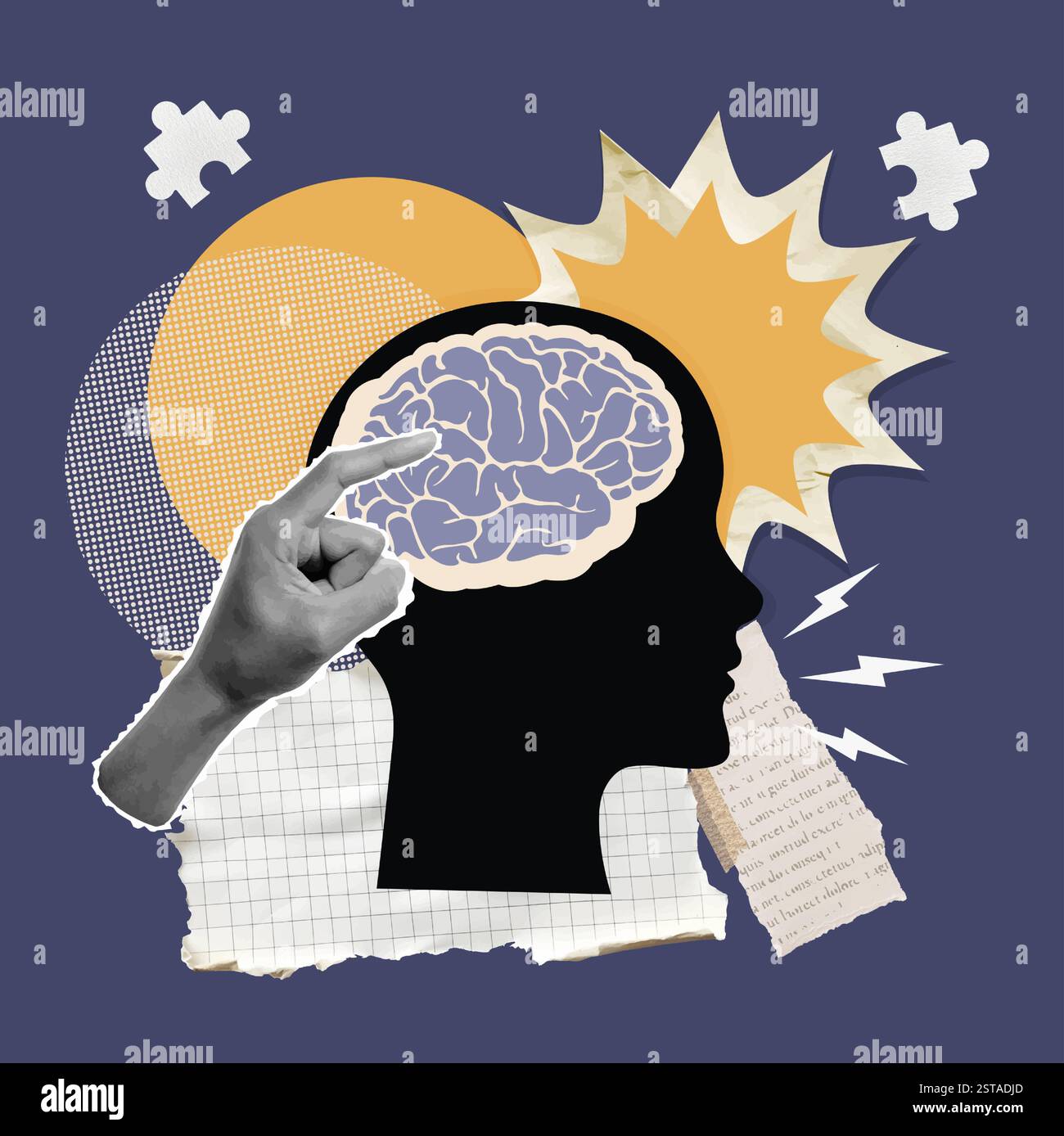 Artistic hand pointing at a human brain silhouette to symbolize ...