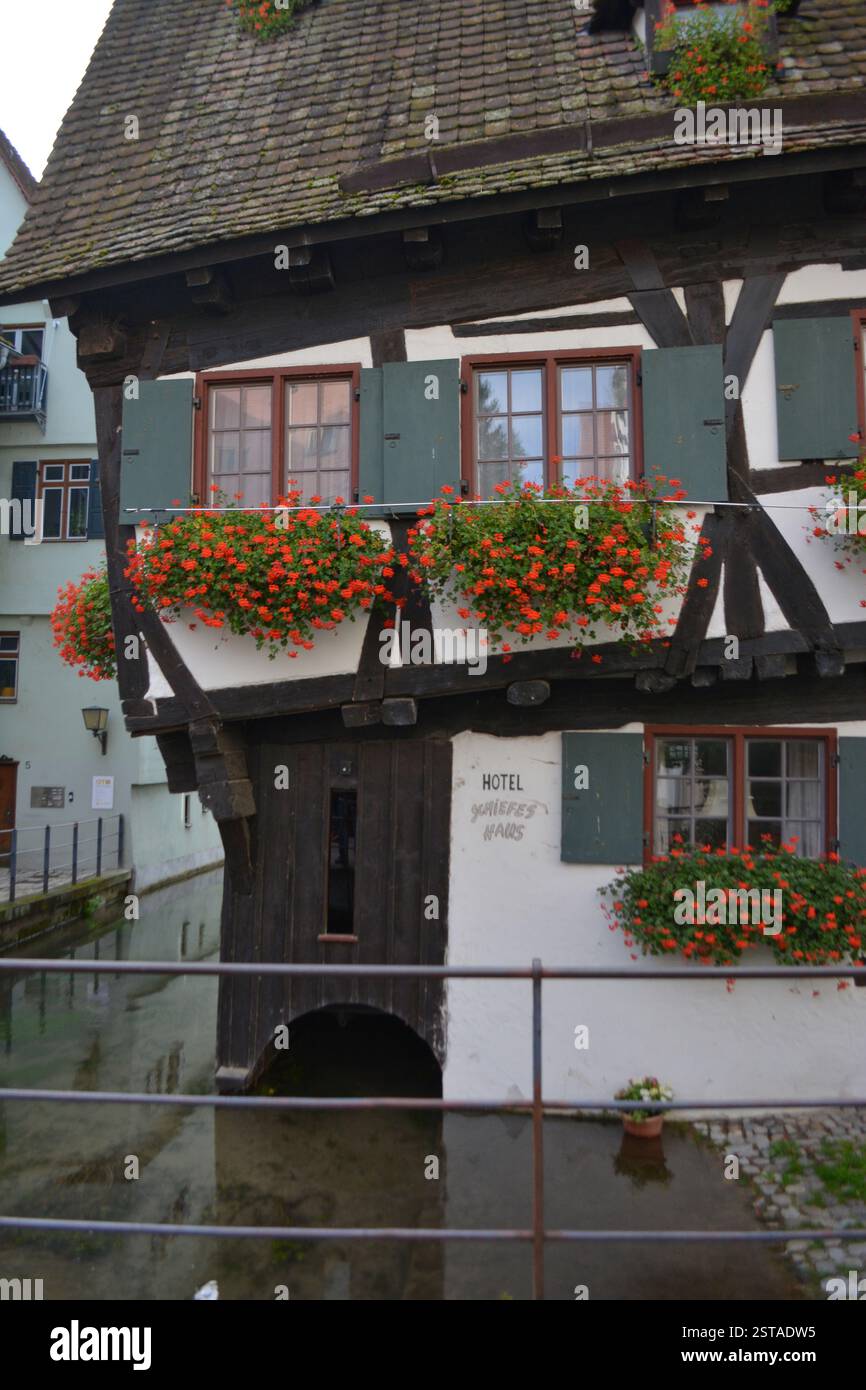 Traditional timber framing houses in the center of Ulm Old Town. Old ...