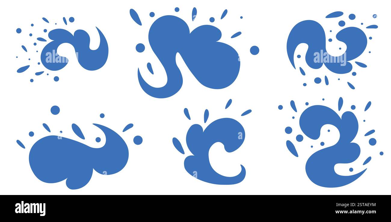 Collection of Vibrant Blue Abstract Water Splash Shapes on a White ...