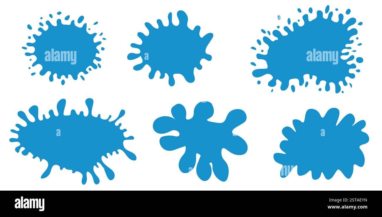 Set of Abstract Blue Paint Splashes Isolated on White Background Stock ...