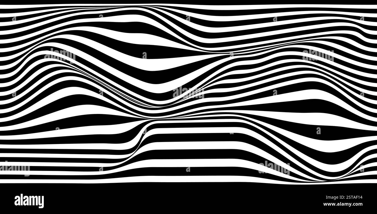 Abstract Black and White Wavy Line Optical Illusion Artwork Stock ...