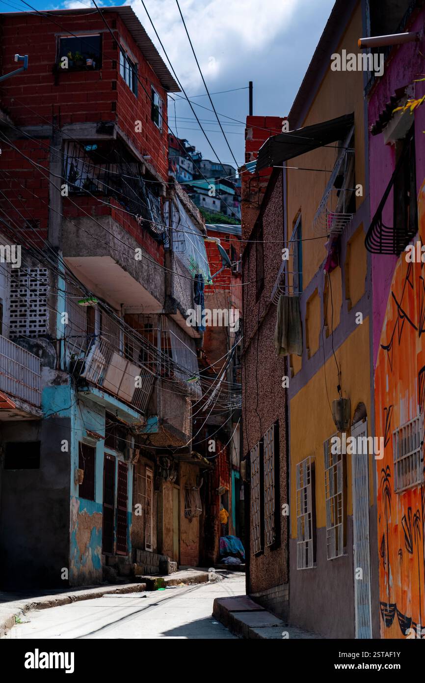 Typical narrow street in a poor shanty town in Caracas, Venezuela Stock ...