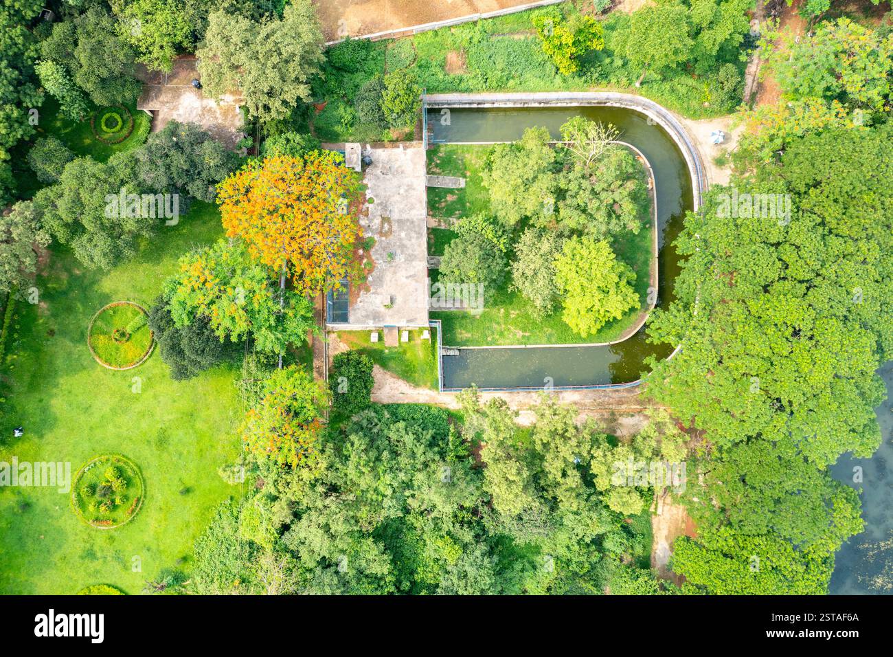 An aerial view of the tiger enclosure at Dhaka Zoo in Dhaka, Bangladesh ...