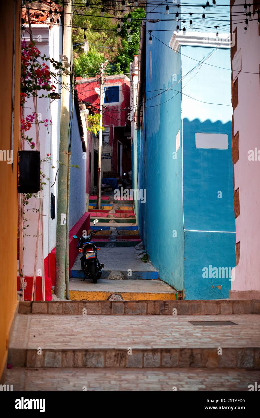Narrow colorful street in the town of La Guaira near the Venezuelan ...