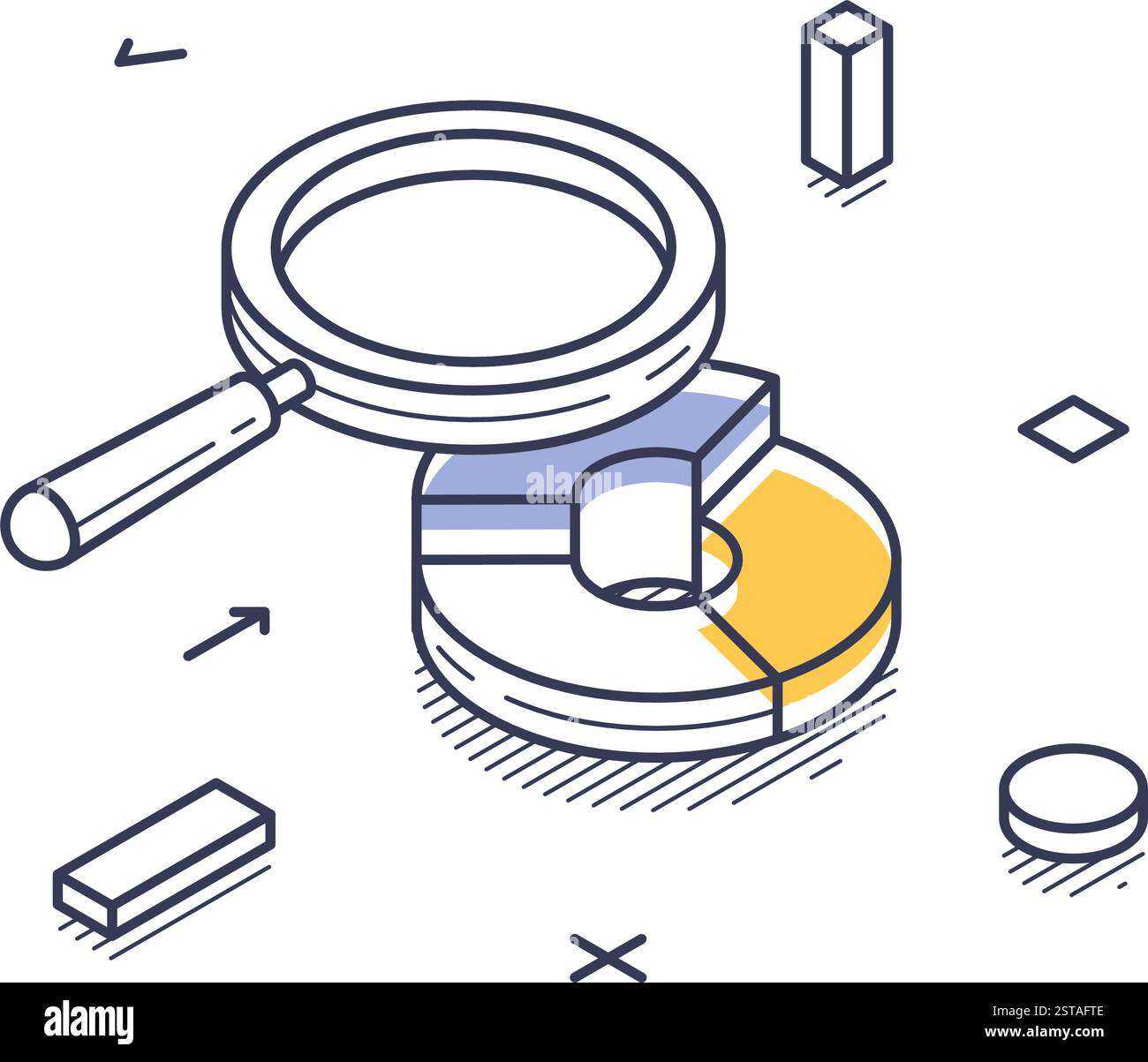 Isometric line art icon focused on data analysis. It showcases various ...