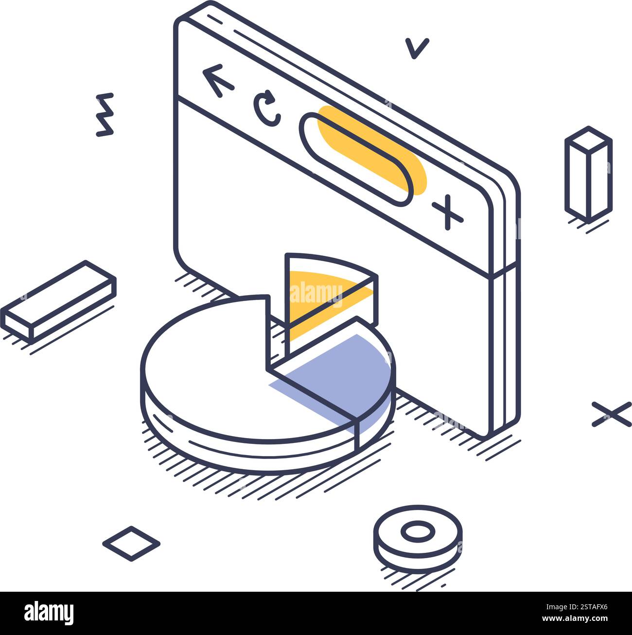 Isometric line art icon related to online marketing, featuring a ...