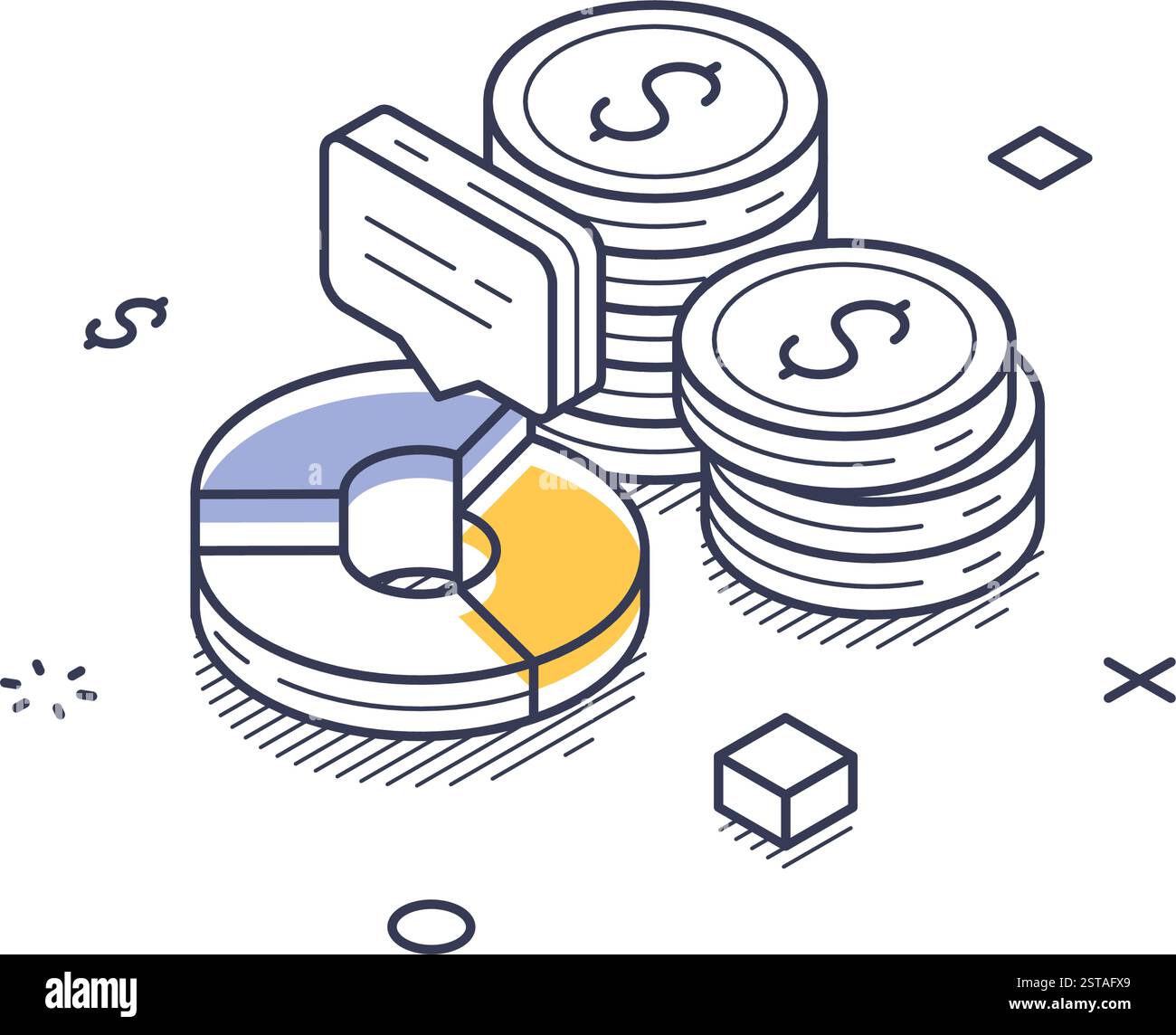 Business investment concepts. Features stacked coins and pie chart ...