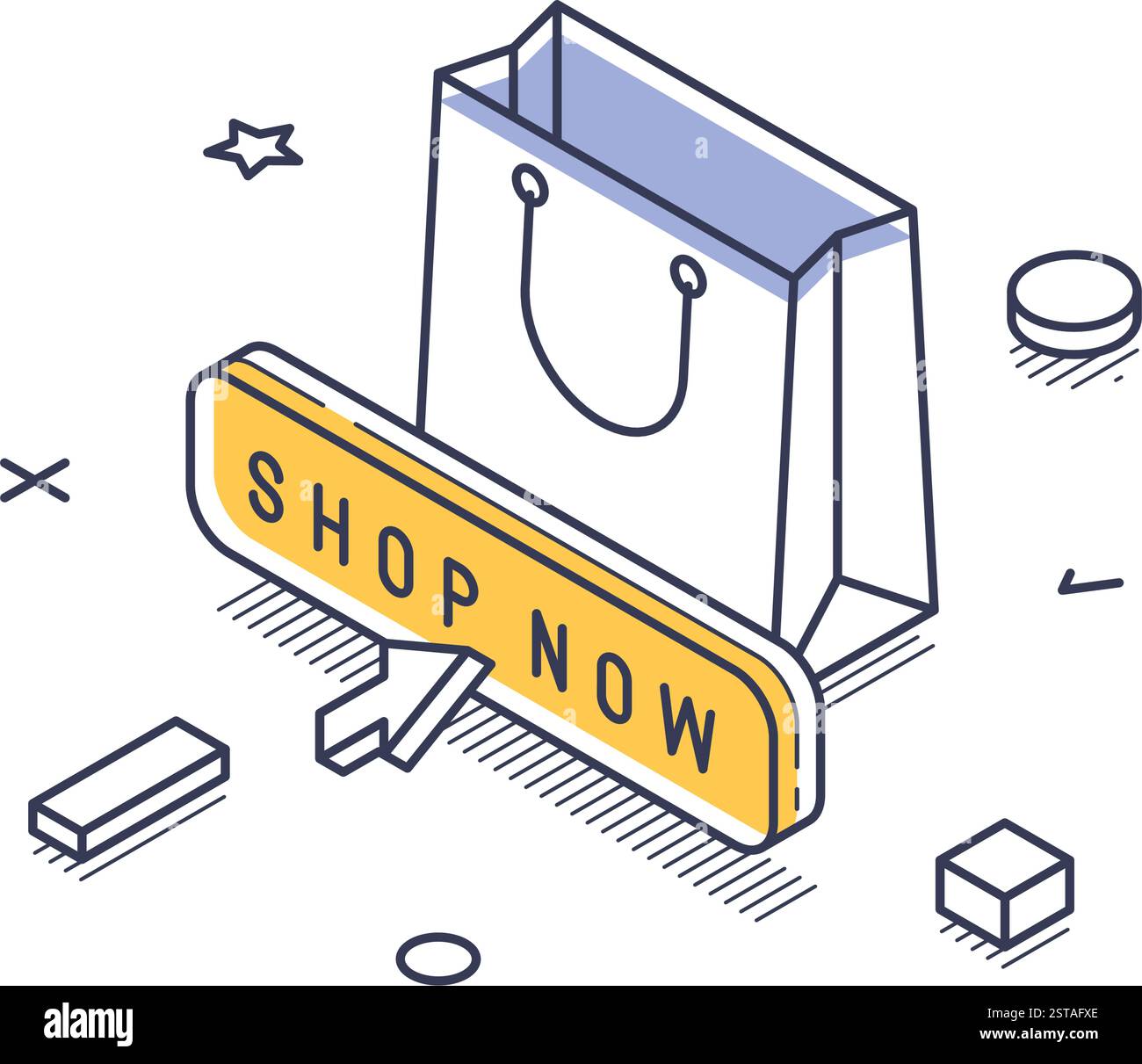 Shopping bag alongside a prominent call to action button urging ...