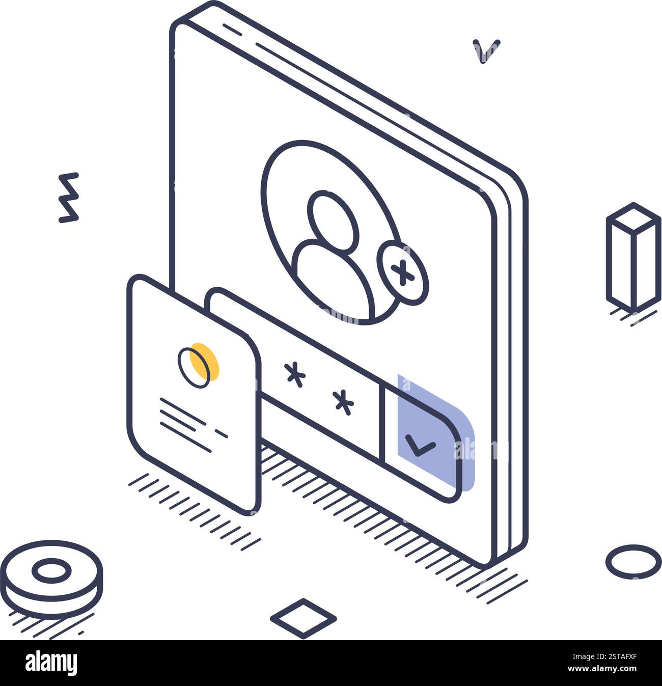 Isometric icon depicting internet security with user profile and ...