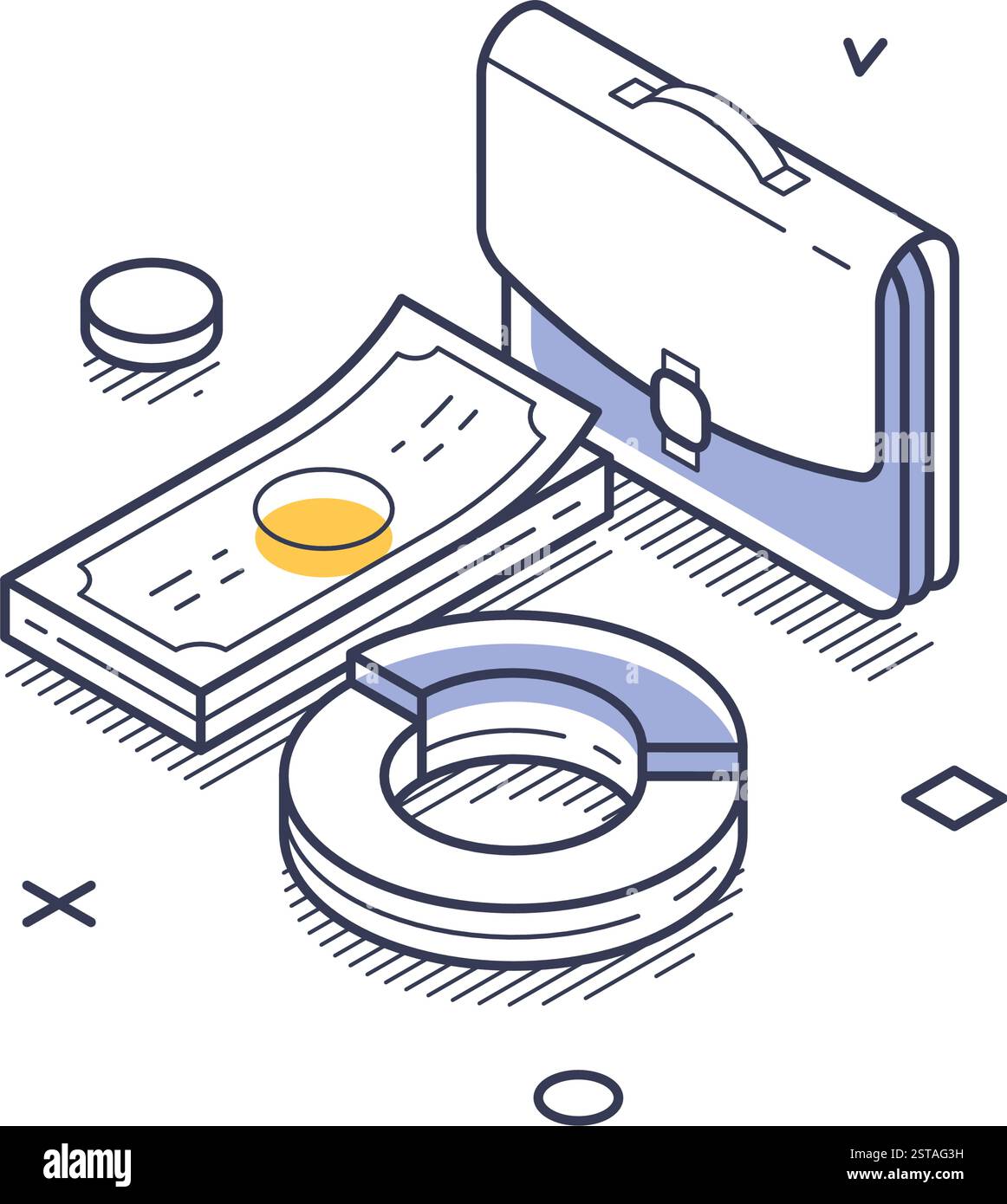Isometric line art design showcasing key elements of business ...