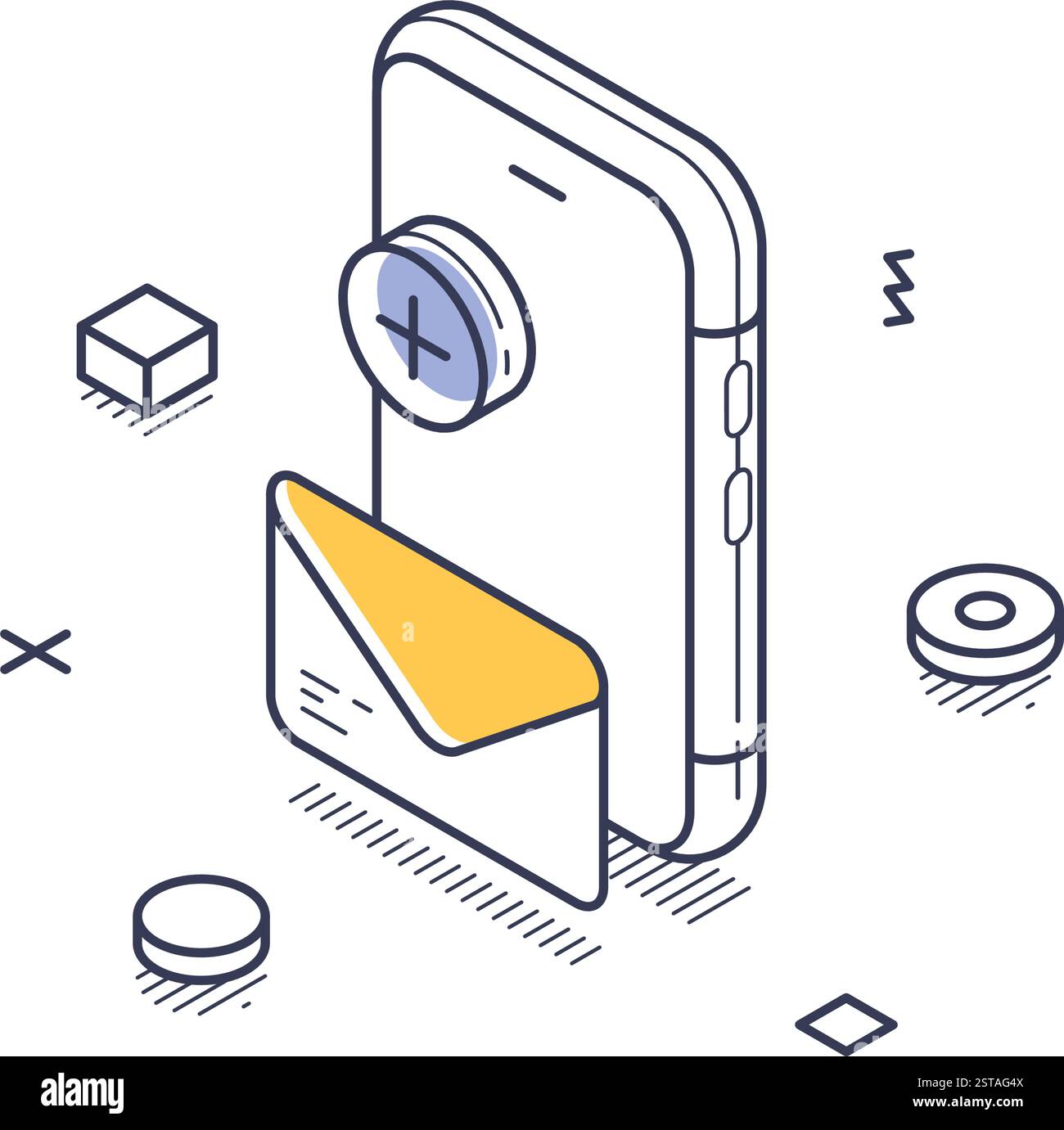 Online marketing concept featuring an isometric phone with an envelope ...