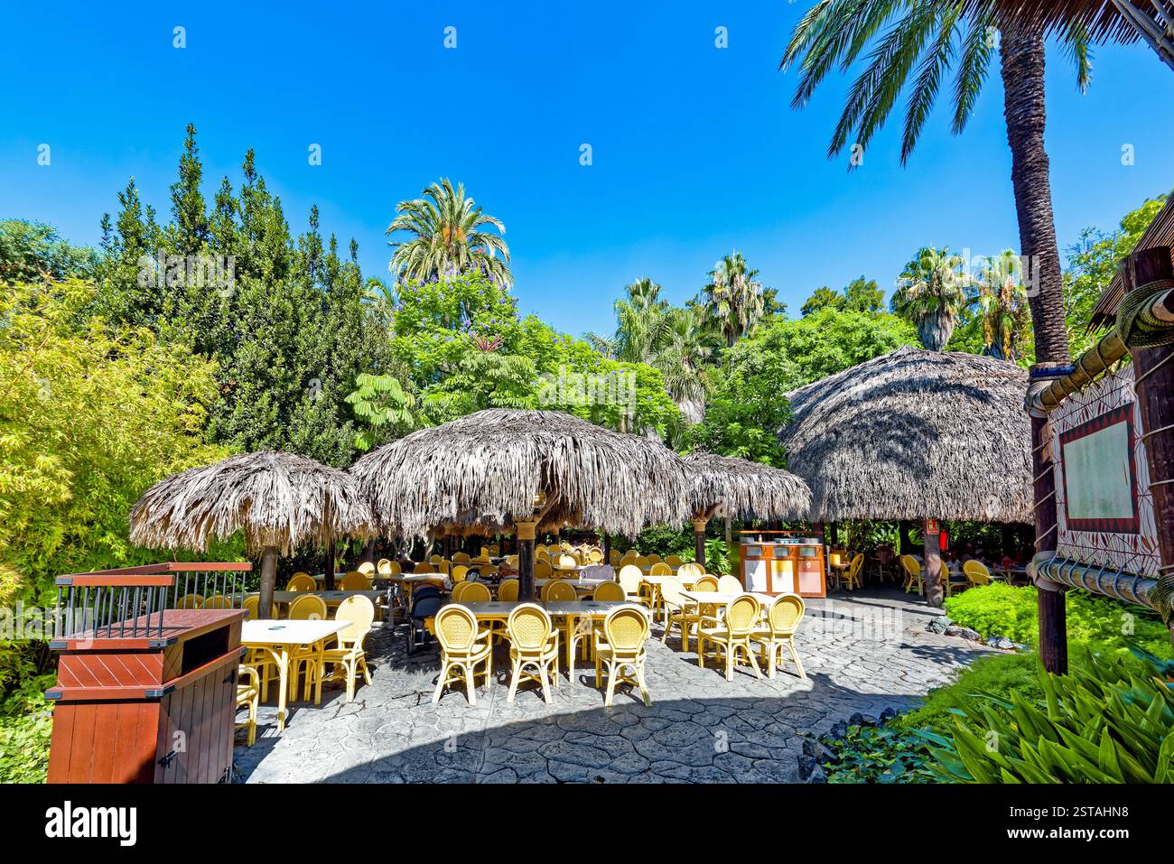Beautiful landscape of humid tropical jungle amusement park. Spain ...
