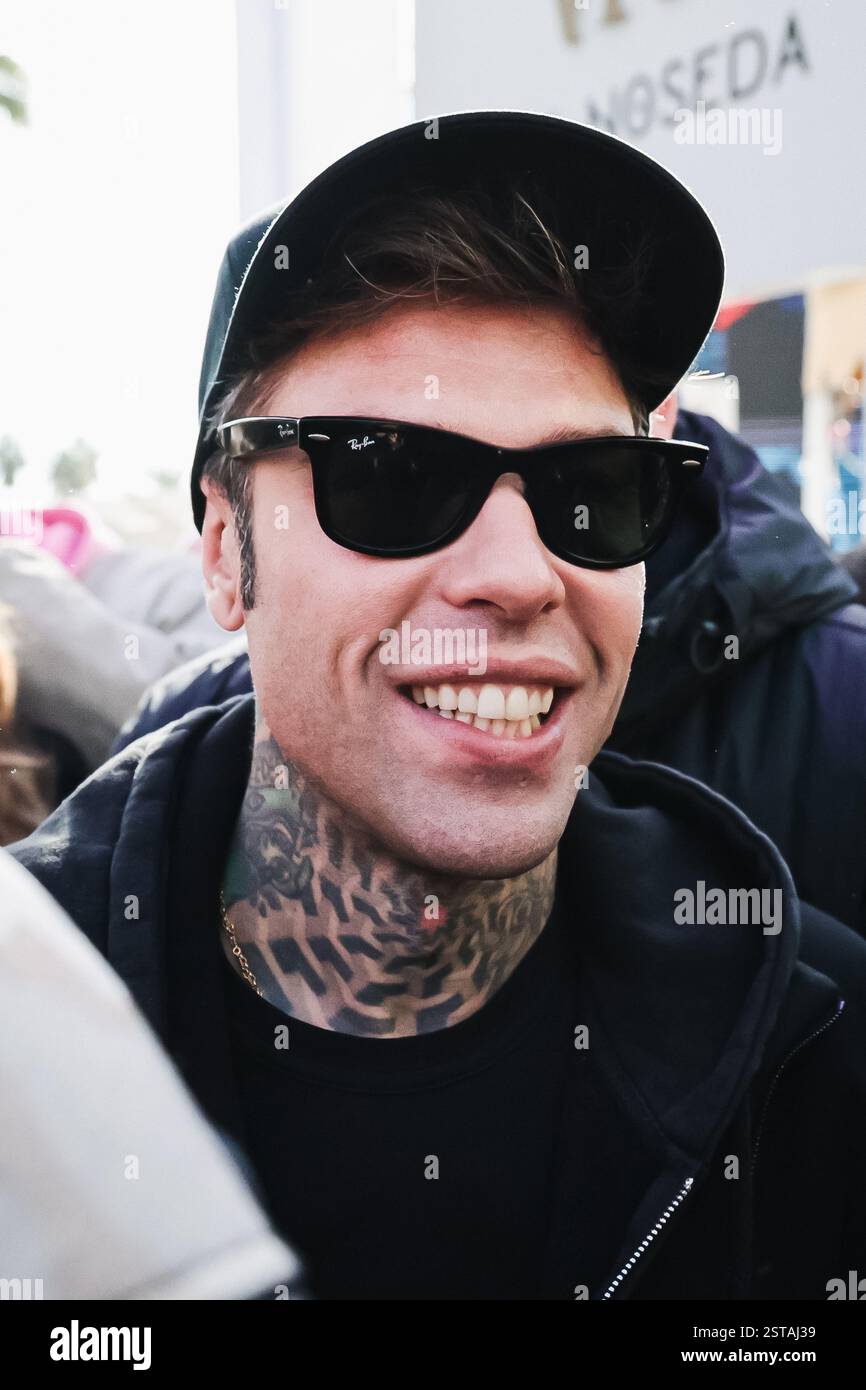 Sanremo, Italy. 15th Feb, 2025. Fedez arrives at the Radio Kiss Truck ...