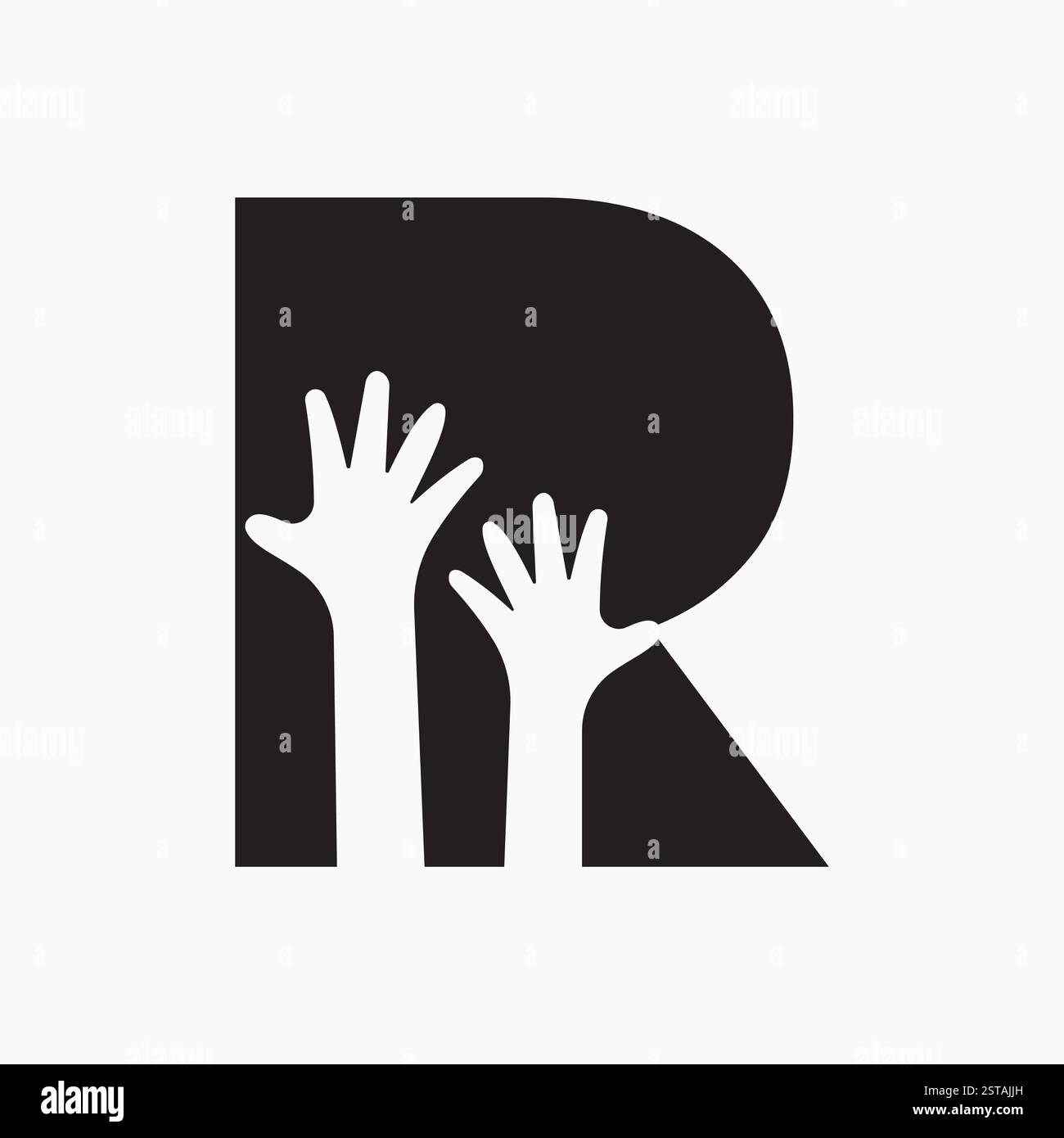 Initial Letter R Charity Logo Design Concept With Two Hand Symbol Stock ...