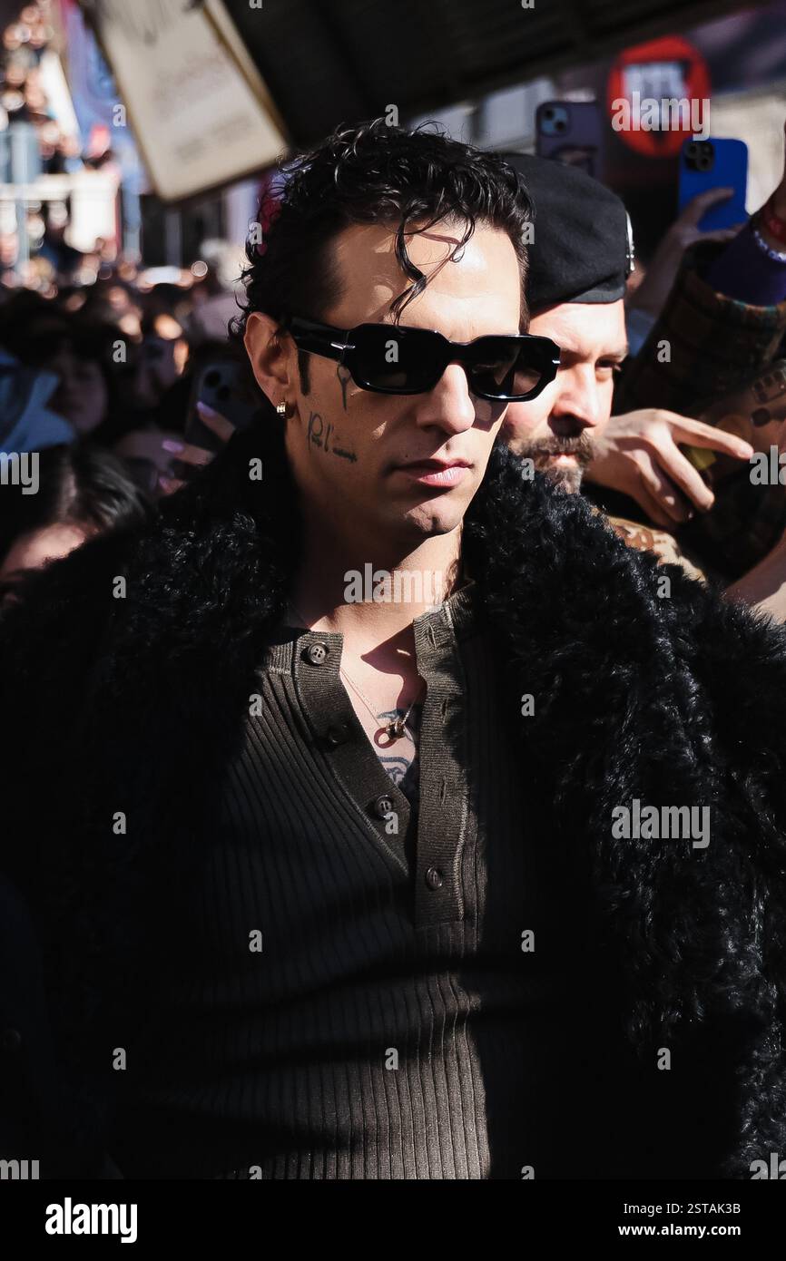 Sanremo, Italy. 15th Feb, 2025. Achille Lauro arrives at the Warner ...